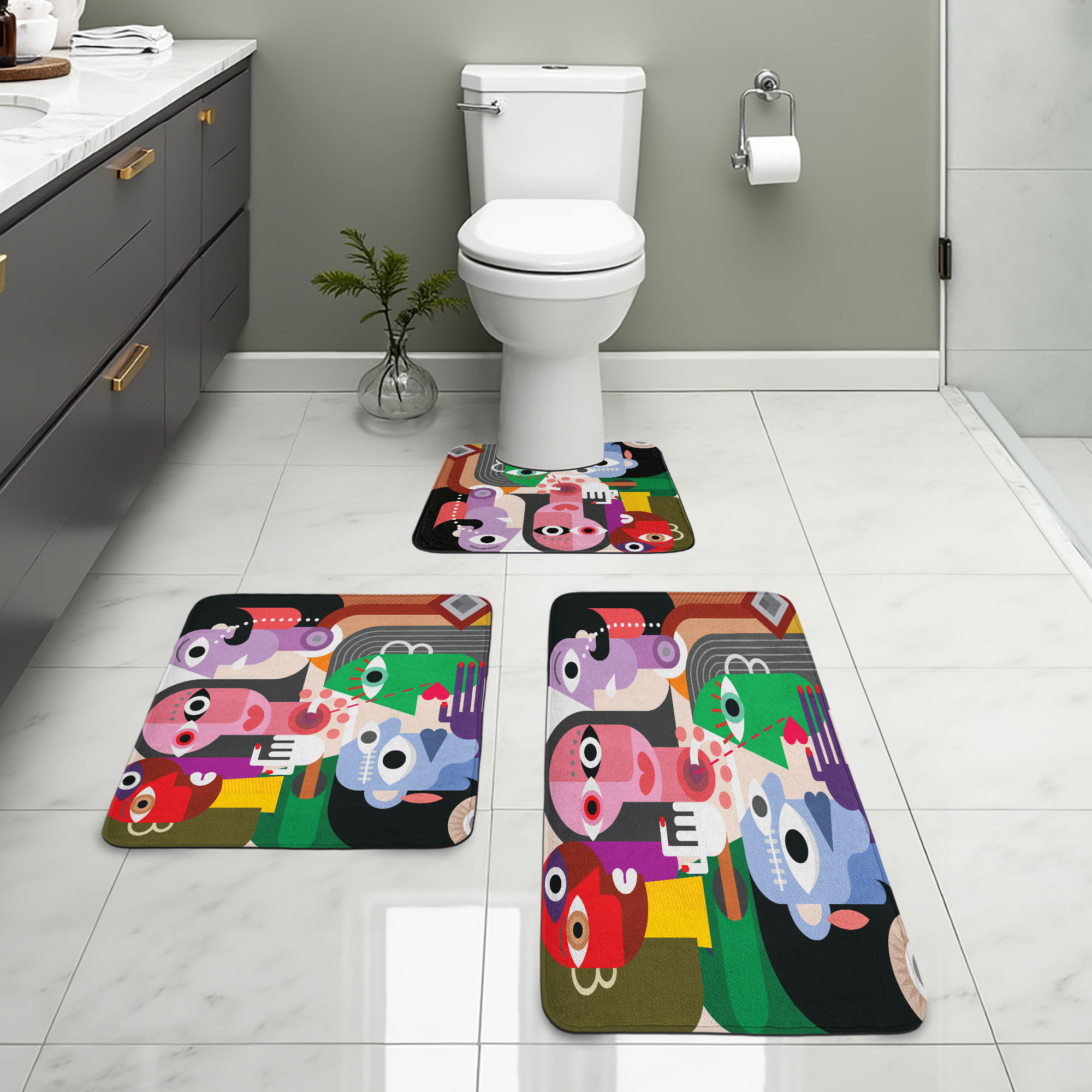 East Urban Home Art Bathroom Rug Set 3 Pieces U-Shape & Rectangle Mats ...