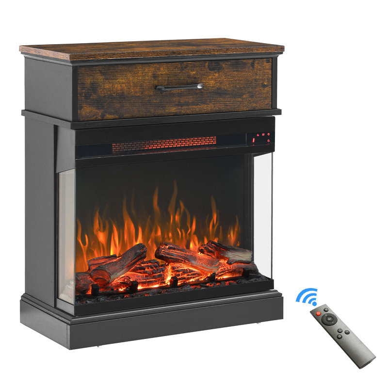 17 Stories 25" Nightstand with 3-Sided Glass Electric Fireplace, Drawer ...