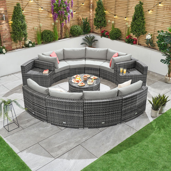 Ebern Designs Lashon Curved Corner Sofa Set - 2A - Brown | Wayfair.co.uk