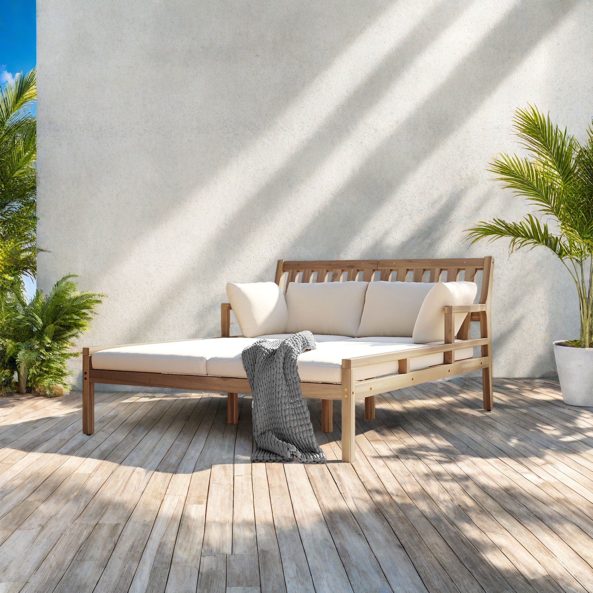 Winston Porter Outdoor Daybed, Patio Daybed With Four Pillows, Wooden ...