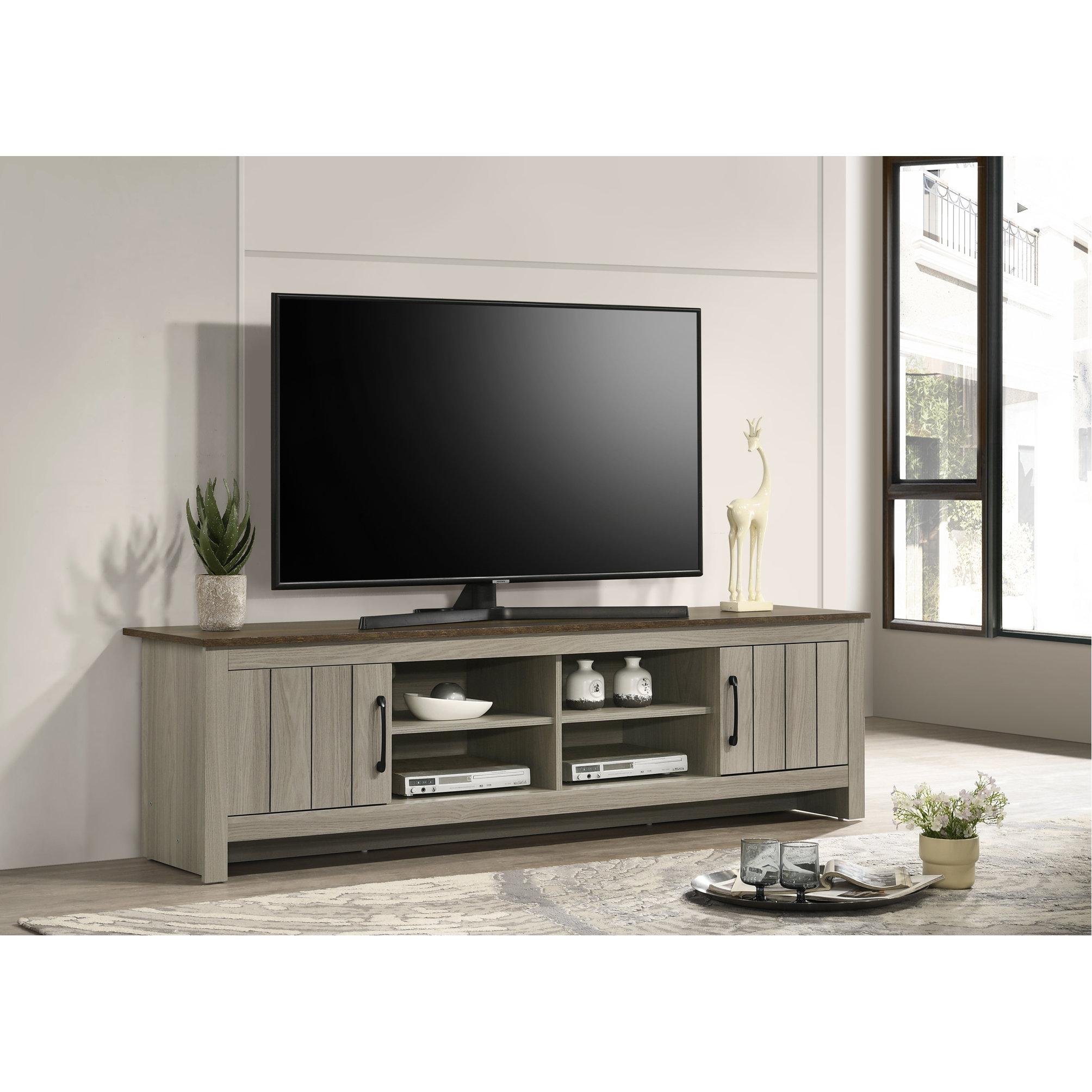 Latitude Run® TV Stand With Shelves And Cabinet Doors | Wayfair