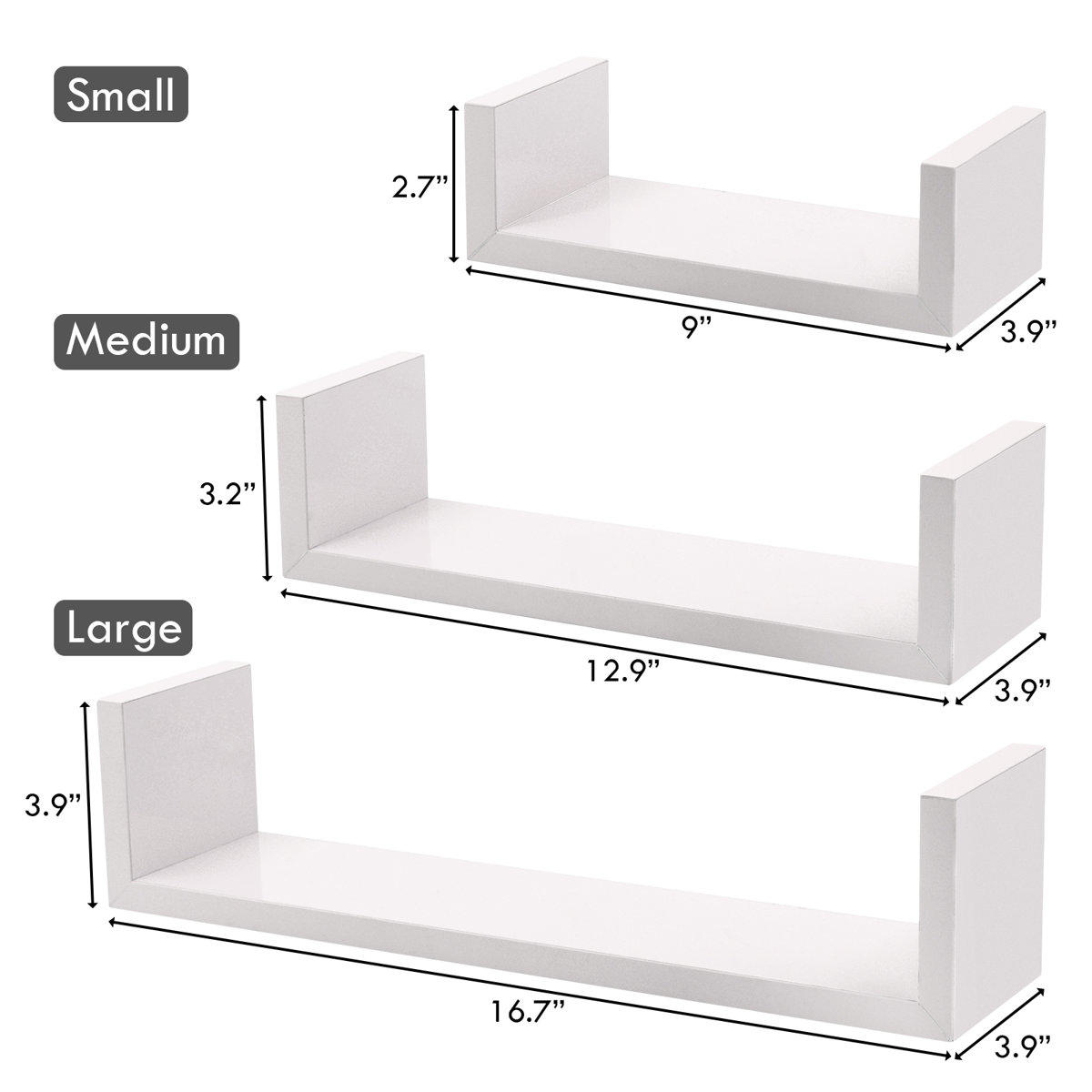 Latitude Run® Keokee 3 Pieces U Shaped Floating Float Shelves Glossy ...