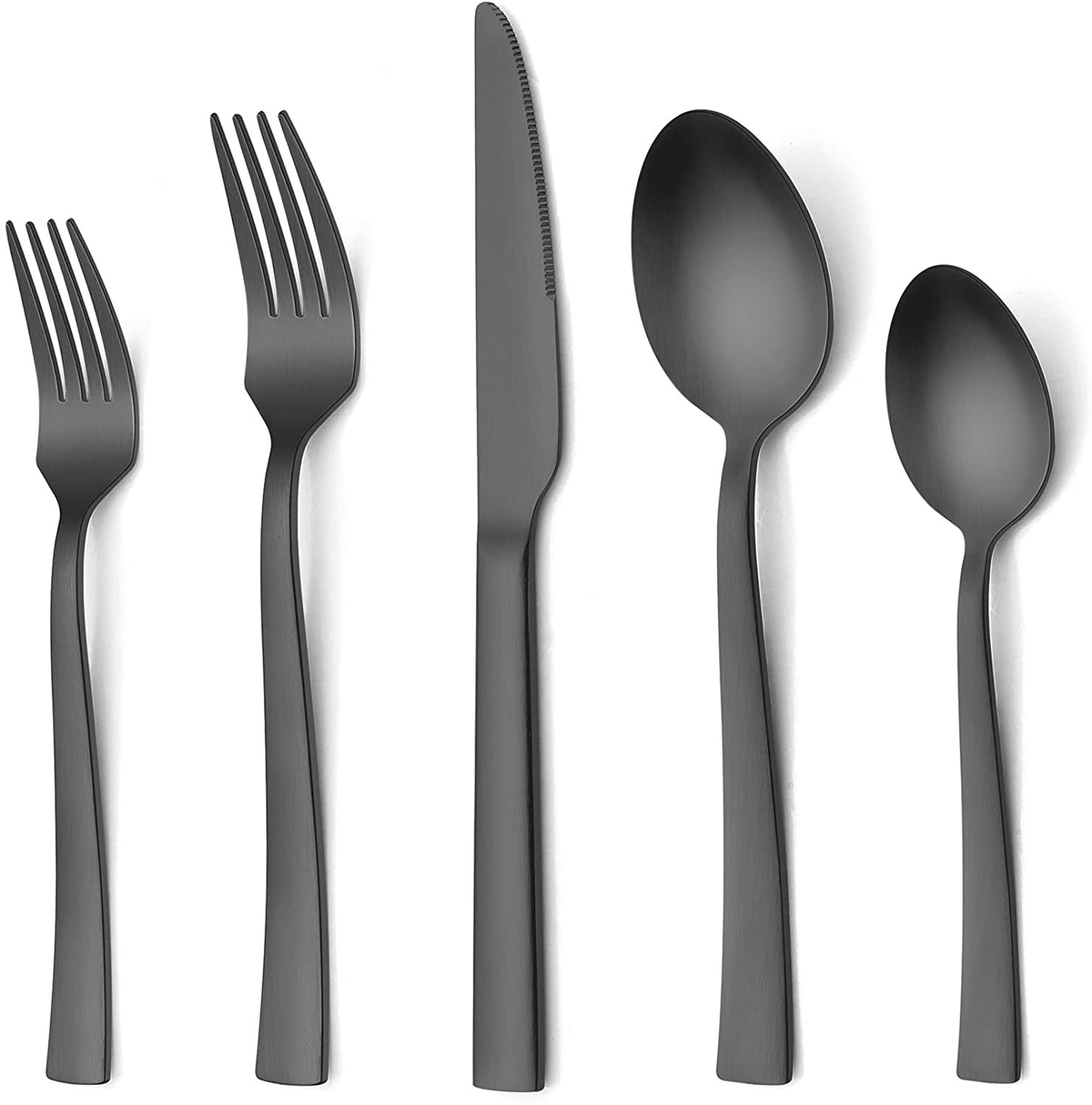 Latitude Run® Black Silverware Set, 40 Pieces Stainless Steel Square ...