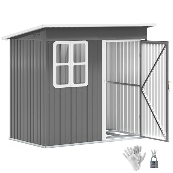 Outsunny Garden 7 ft. W 4 ft. D Galvanised Steel Sloped Storage Shed ...