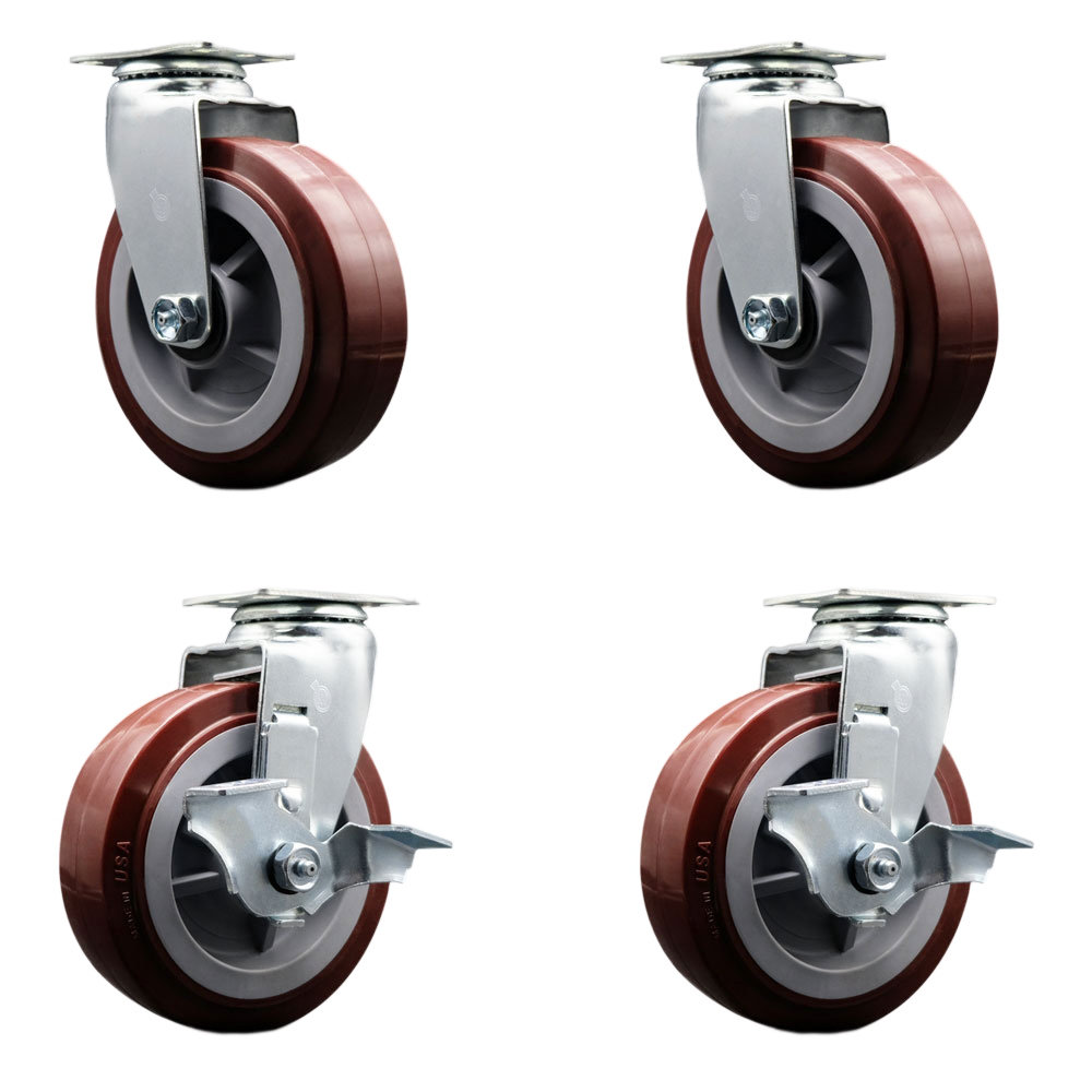 Service Caster Tool Box Caster Wheel Set – 6 Inch Maroon Polyurethane ...