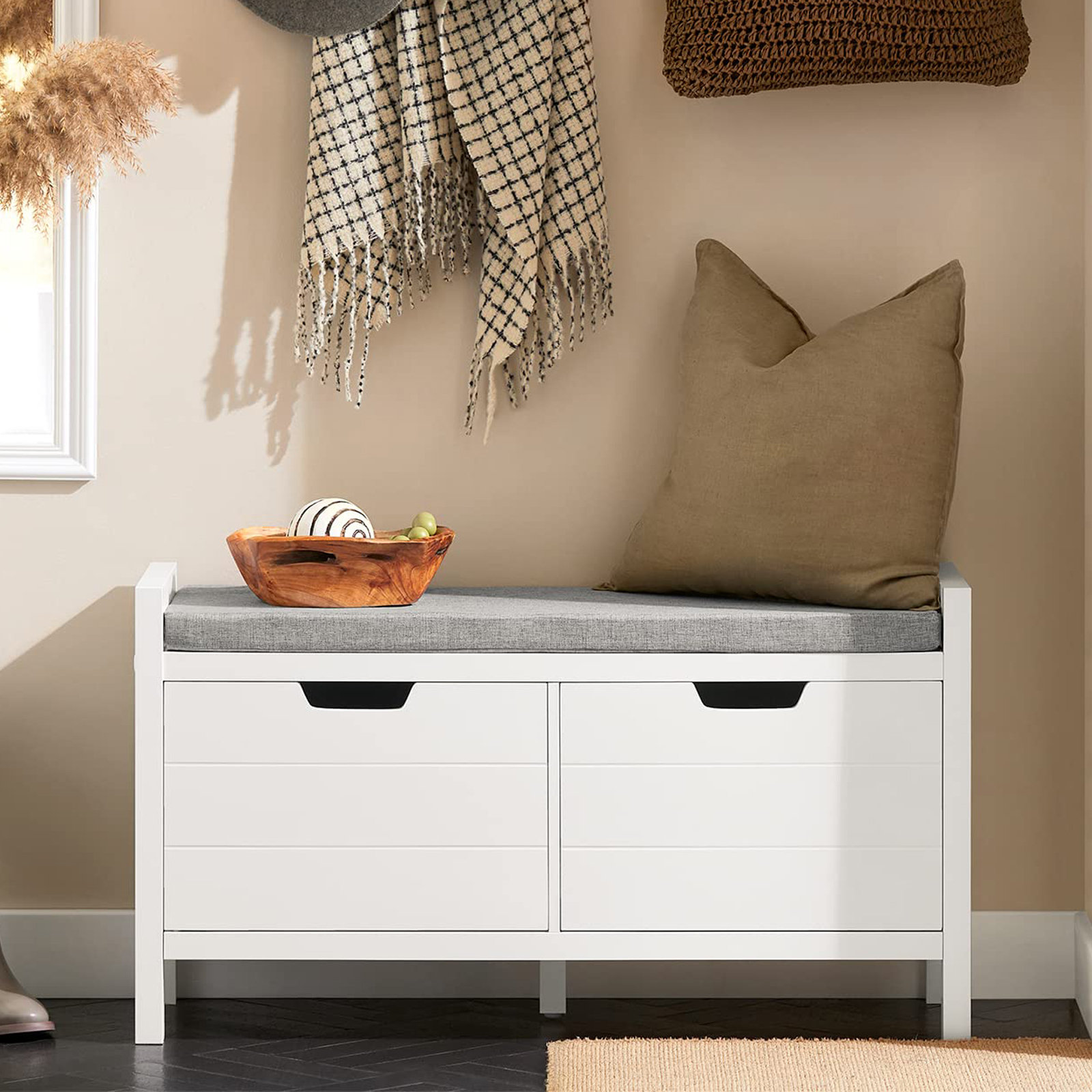 Latitude Run® White Shoe Bench Shoe Rack Shoe Cabinet with Seat Cushion ...