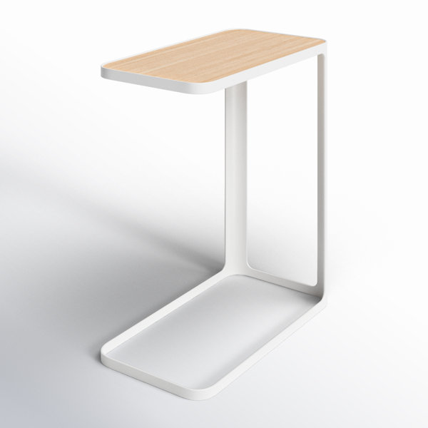 Small Metal And Wood Bedside Compact Side Table - Narrow C Shaped Slim ...