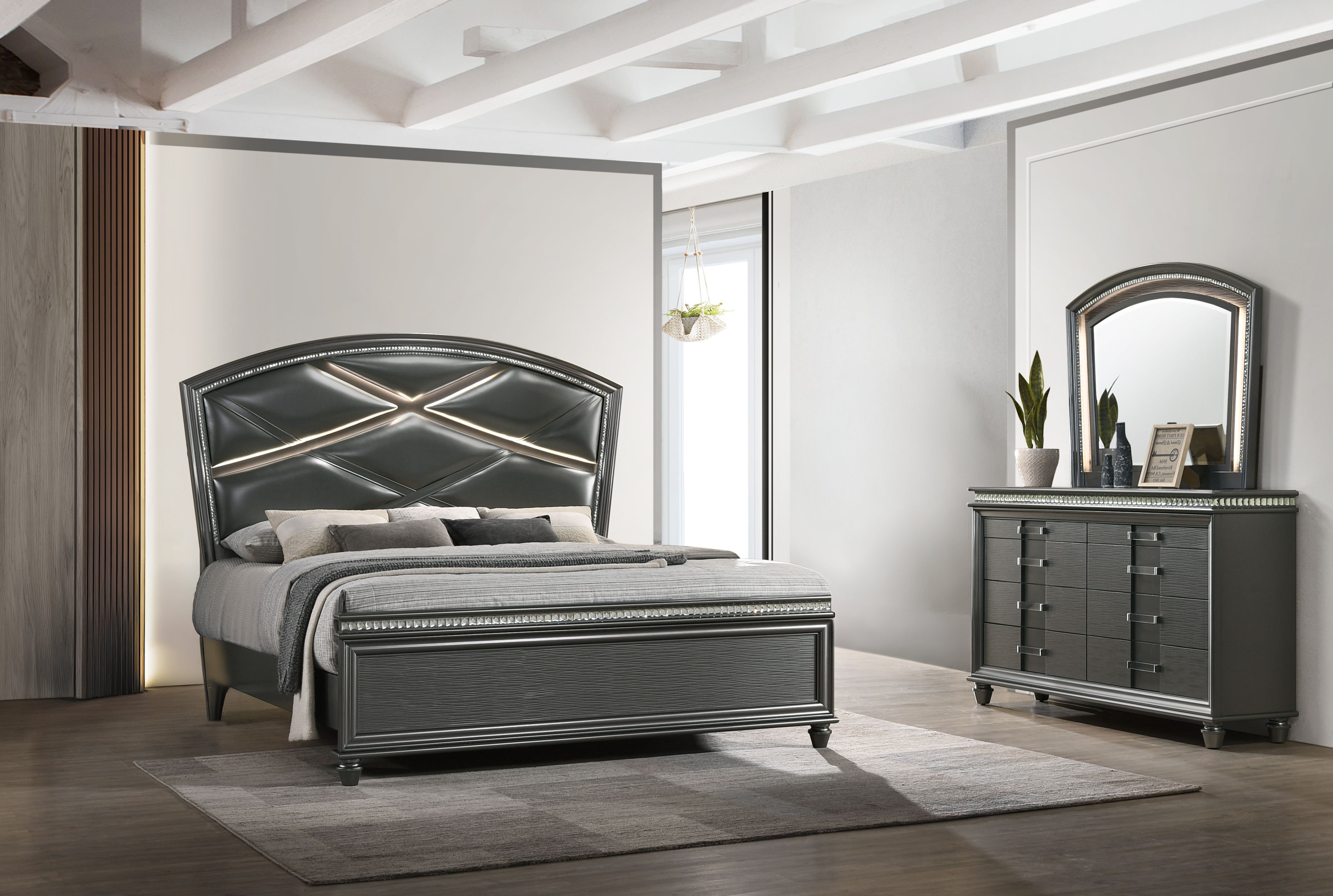 Darby Home Co Malaptias Gray LED Upholstered Panel Bedroom Set Special ...