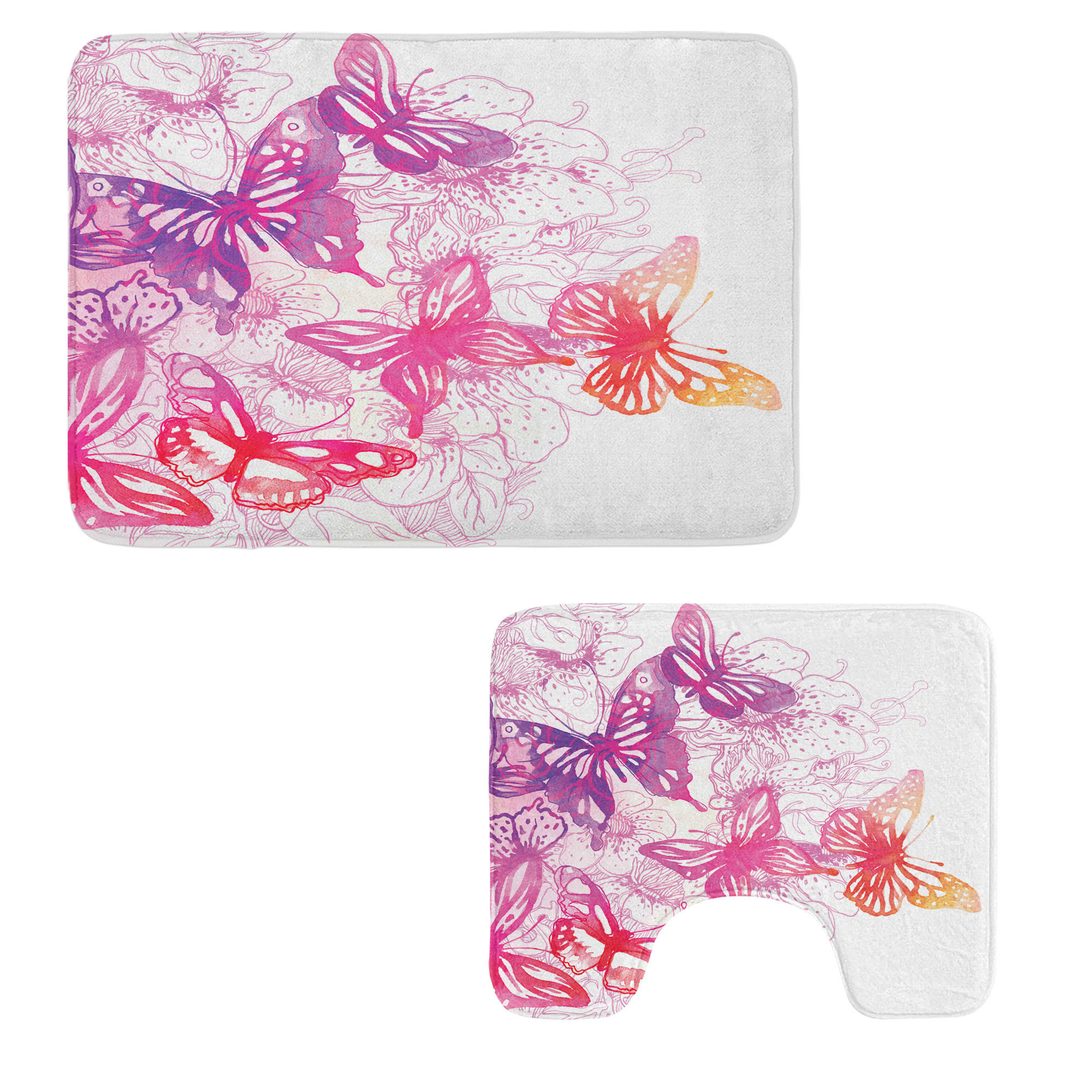 East Urban Home Butterfly Bathroom Rug Set 2 Pieces Rectangle & Contour ...