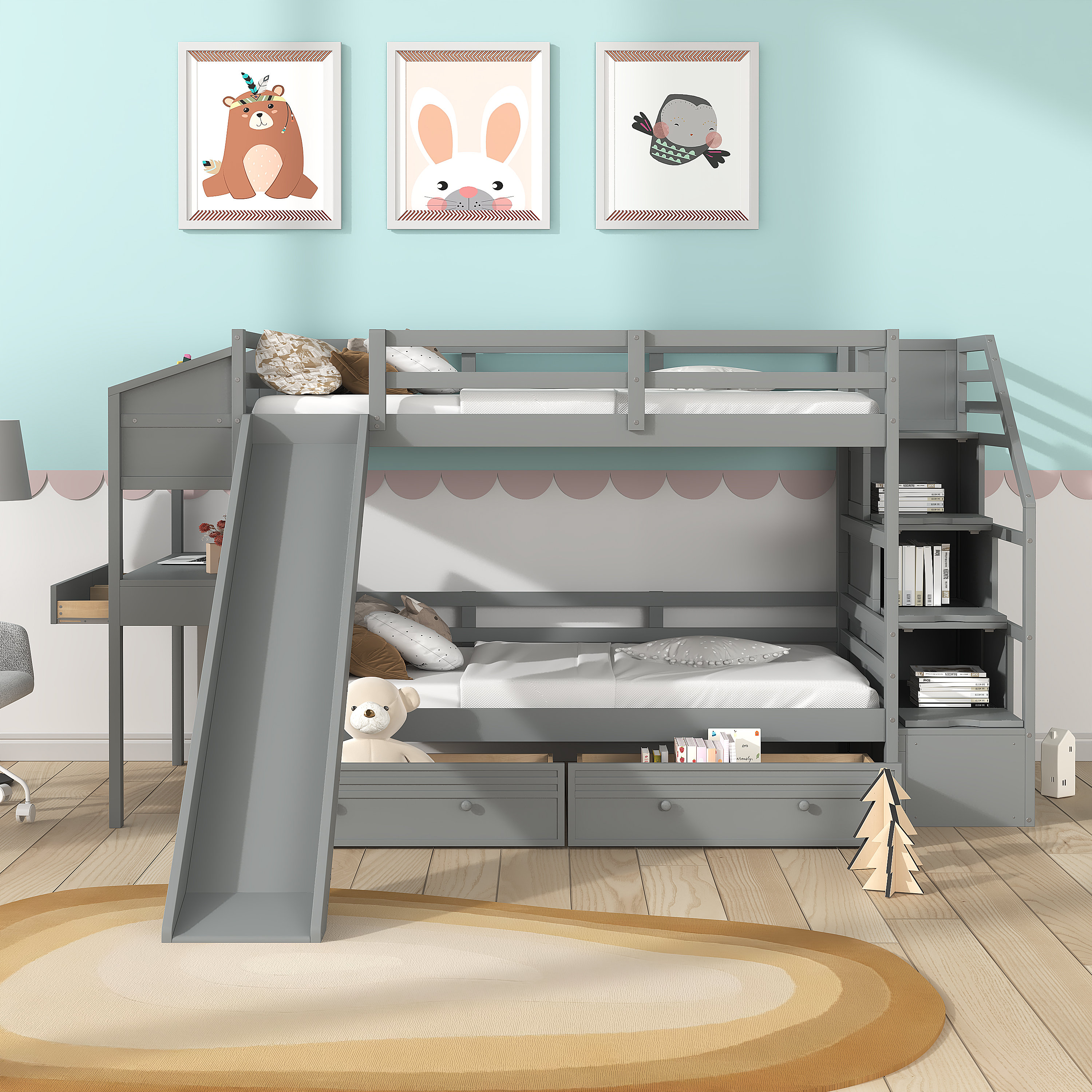 Harriet Bee Hildra Kids Twin Over Twin Bunk Bed with Drawers - Wayfair ...