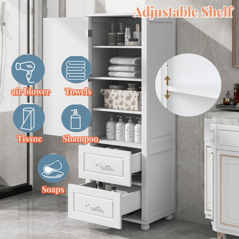 Alcott Hill® Chamel White Tall Bathroom Storage Cabinet,Storage Cabinet ...