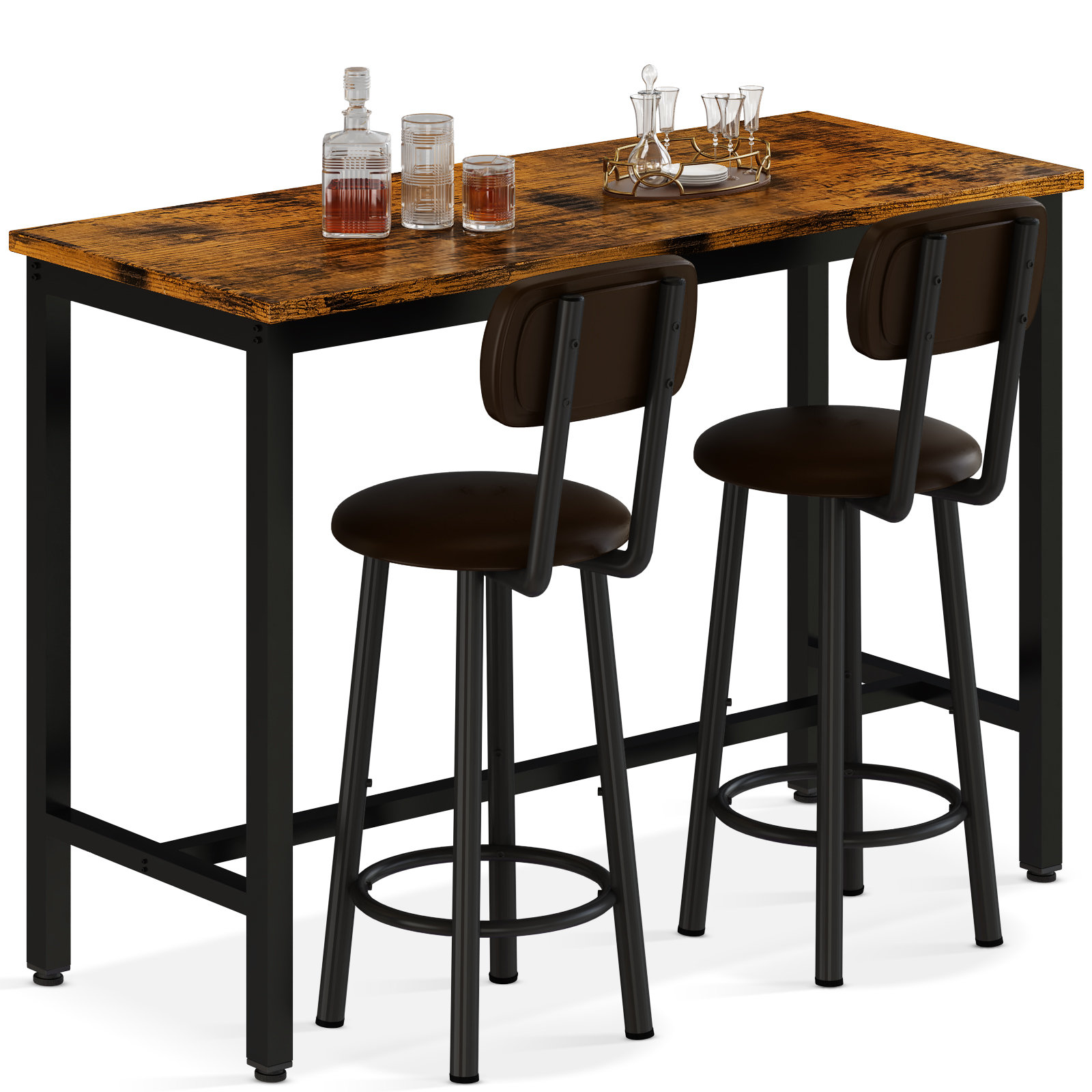 17 Stories 47.2" Bar Table Set Of 2, Pub Height Table And 2 PU ...