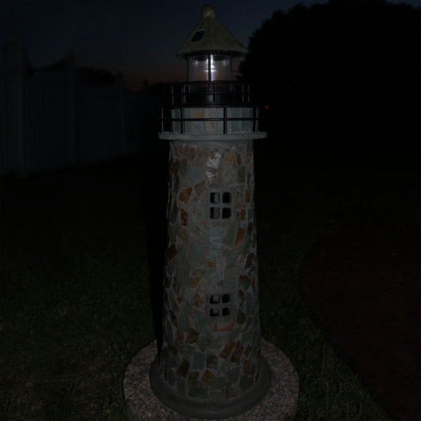 Longshore Tides Caulkins Decorative Cobblestone Solar Resin Lighthouse ...