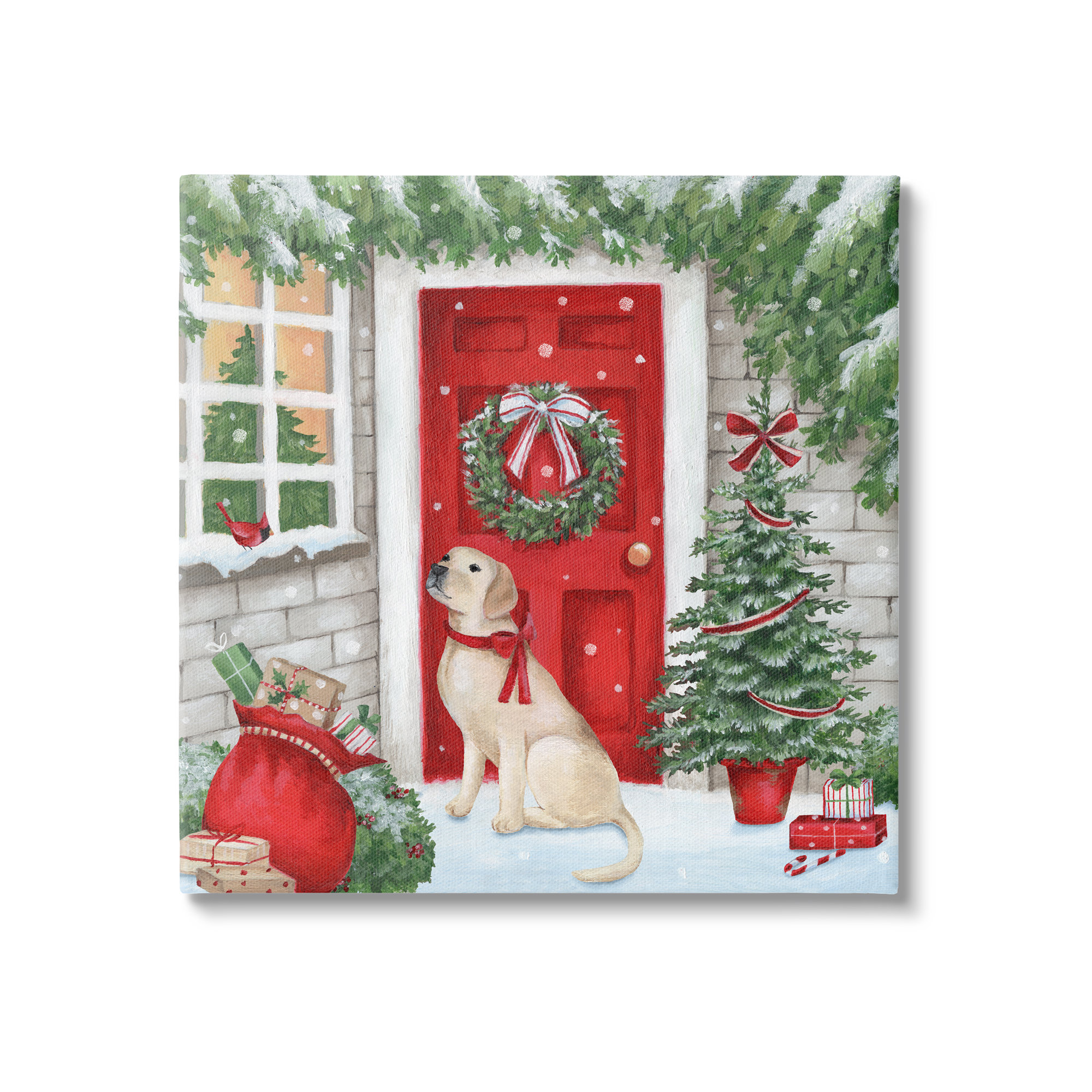 The Holiday Aisle® Dog & Winter Holiday Doorway On Canvas by Emma Leach ...