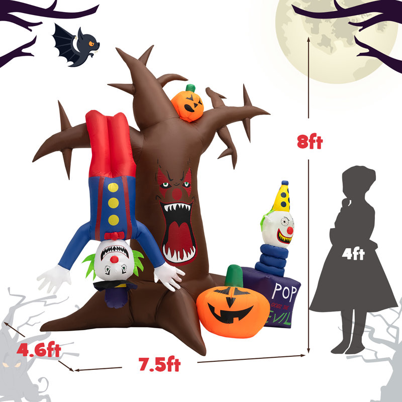 The Holiday Aisle® Halloween Horror Clown Ghost Tree Inflatable | Wayfair