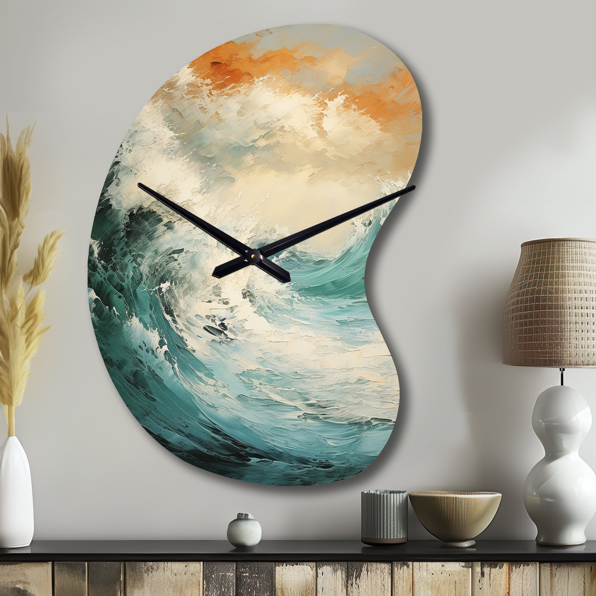 Design Art Modern Coastal Blue And Gold Wave - Boom Shape Decorative ...
