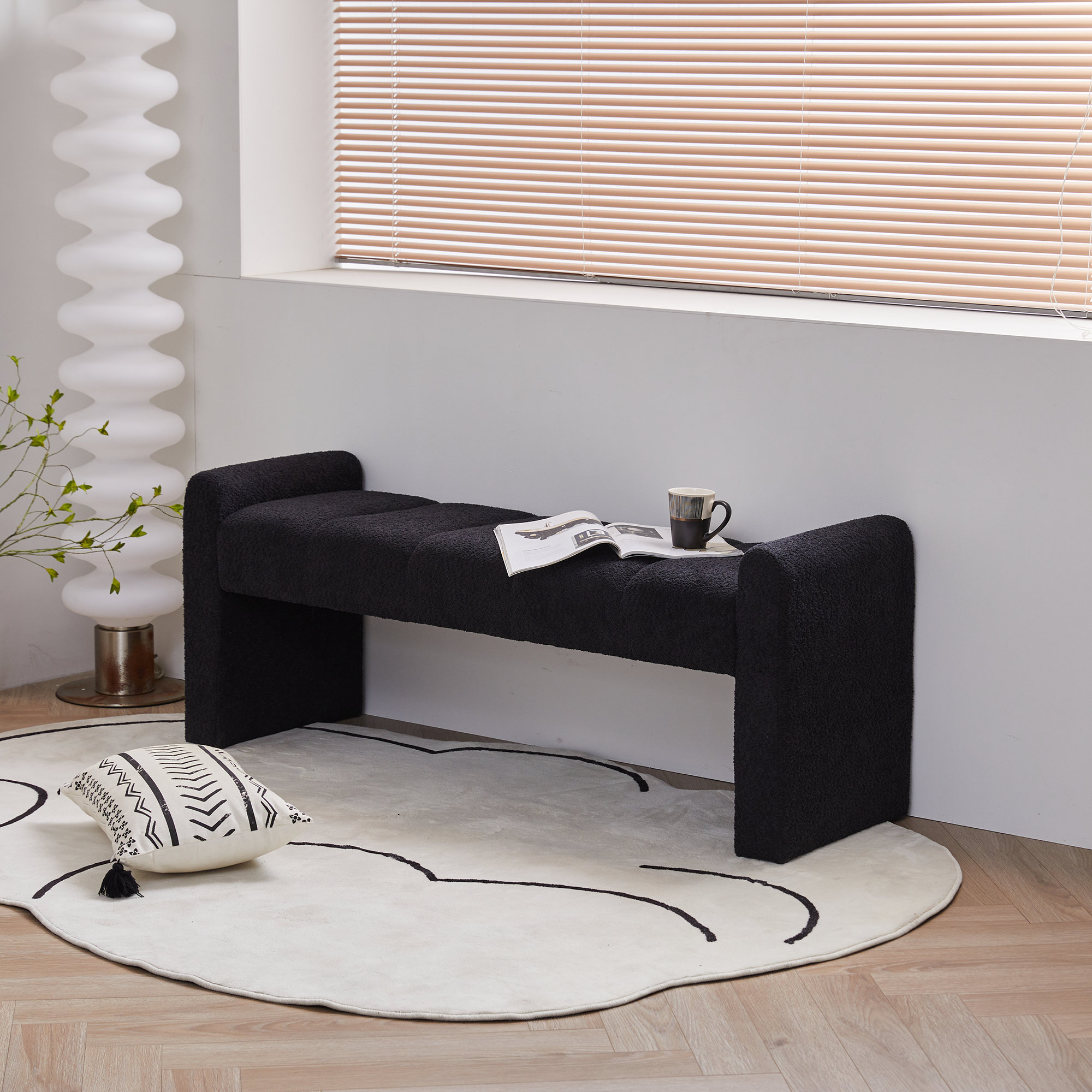 Wrought Studio™ Laytona 54" Boucle Upholstered Bench with Arm and ...