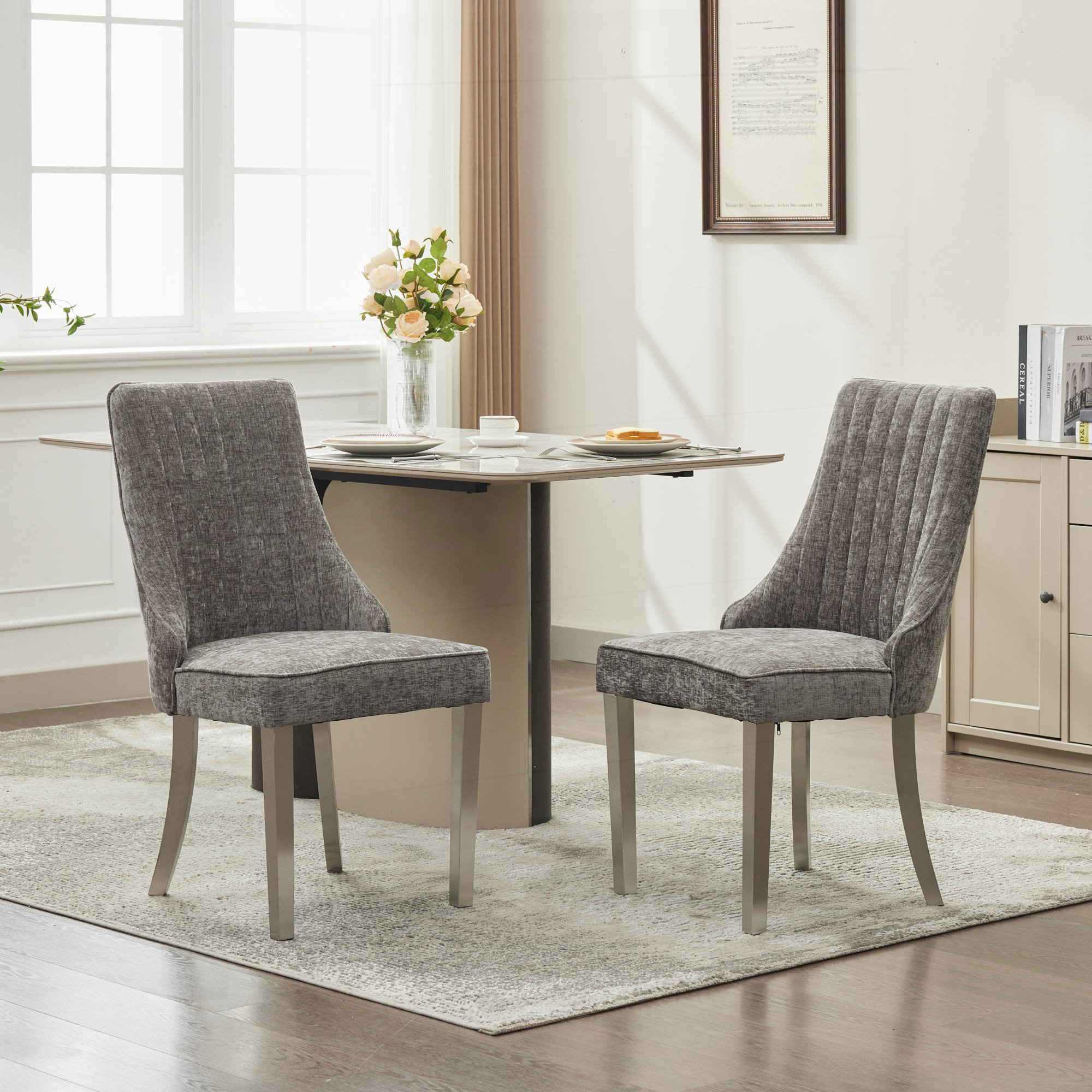 Winston Porter Rayon Cloth Flocking Chenille Dining Chairs with High ...