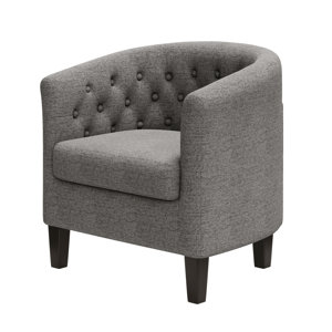 Red Barrel Studio® Tufted Upholstered Barrel Chair with Wooden Legs ...