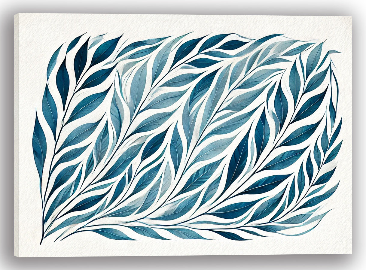 Highland Dunes Blue Wave Leaves Botanical Canvas Wall Art Print | Wayfair