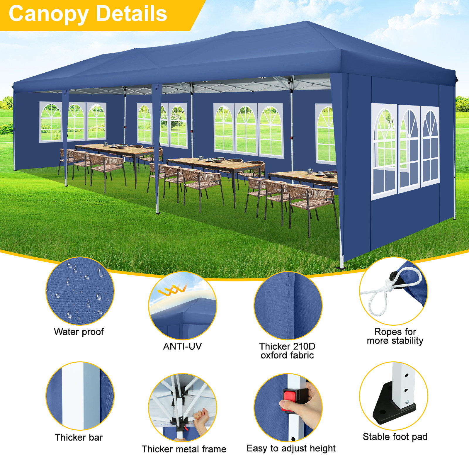 Cobizi 10 Ft. W x 30 Ft. D Pop up Canopy Tent for Parties Protable ...