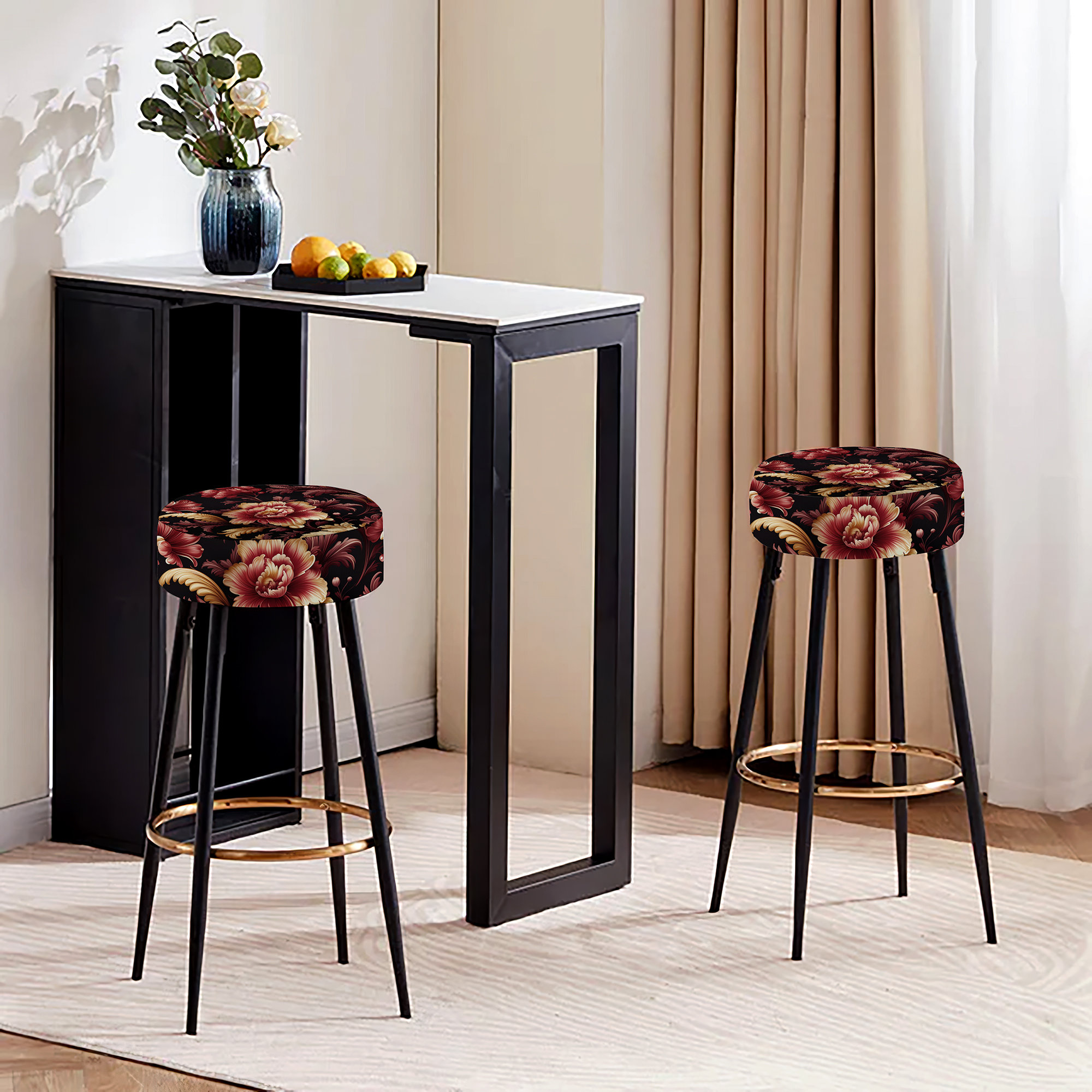 Design Art Timeless Purple Baroque Floral Dreams - Damask Bar Stools ...