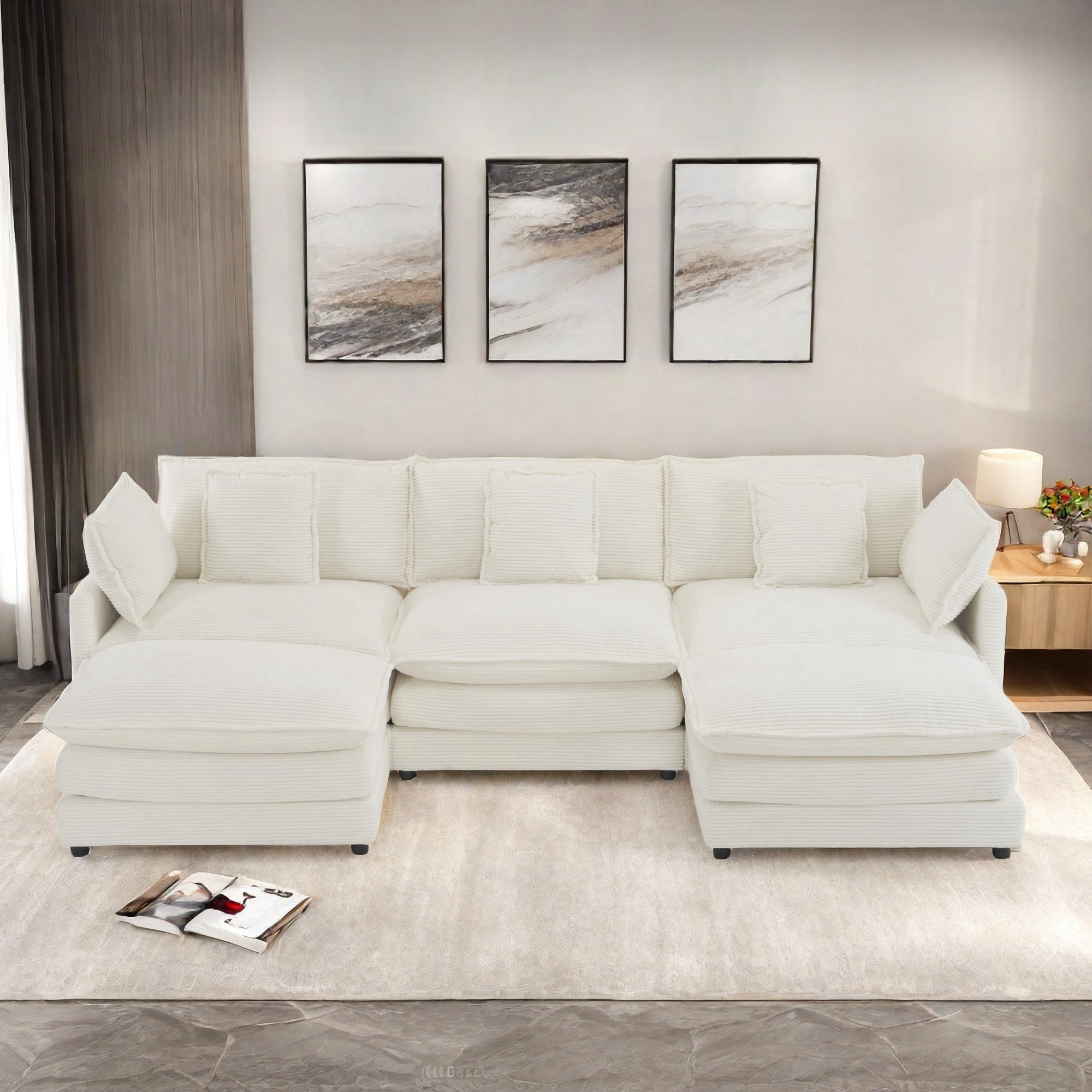 Latitude Run® 3-seat Modular Sofa With Side Pockets, 2 Movable Ottomans ...