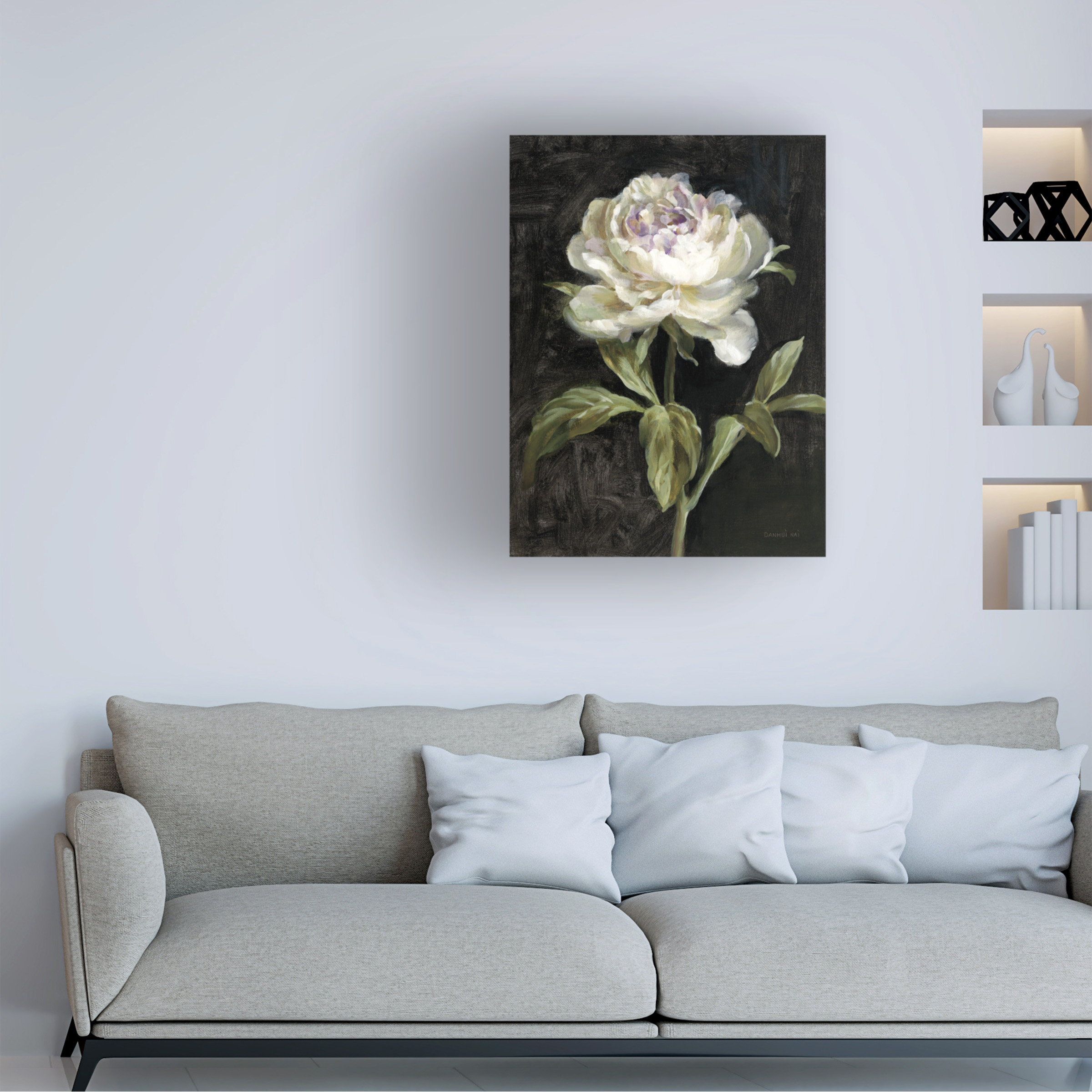 Ebern Designs Bolog Danhui Nai Peony On Black Canvas Wall Art | Wayfair