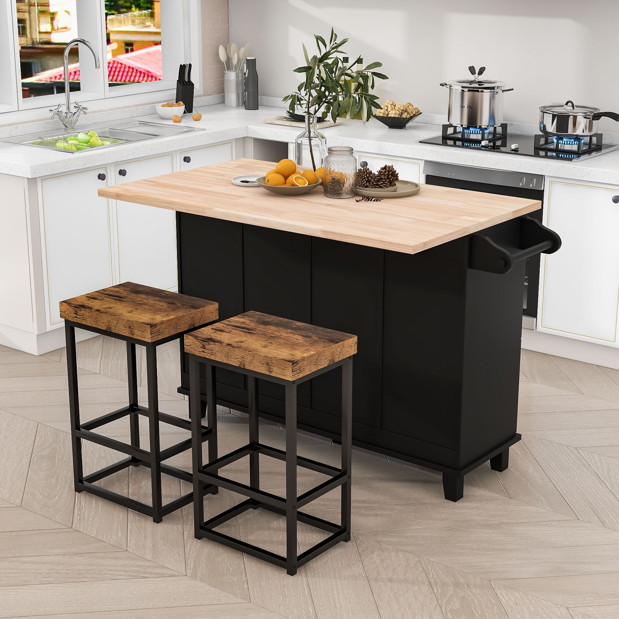 Red Barrel Studio® Rosauro Dining Table Set with Storage Cabinet, 4 ...