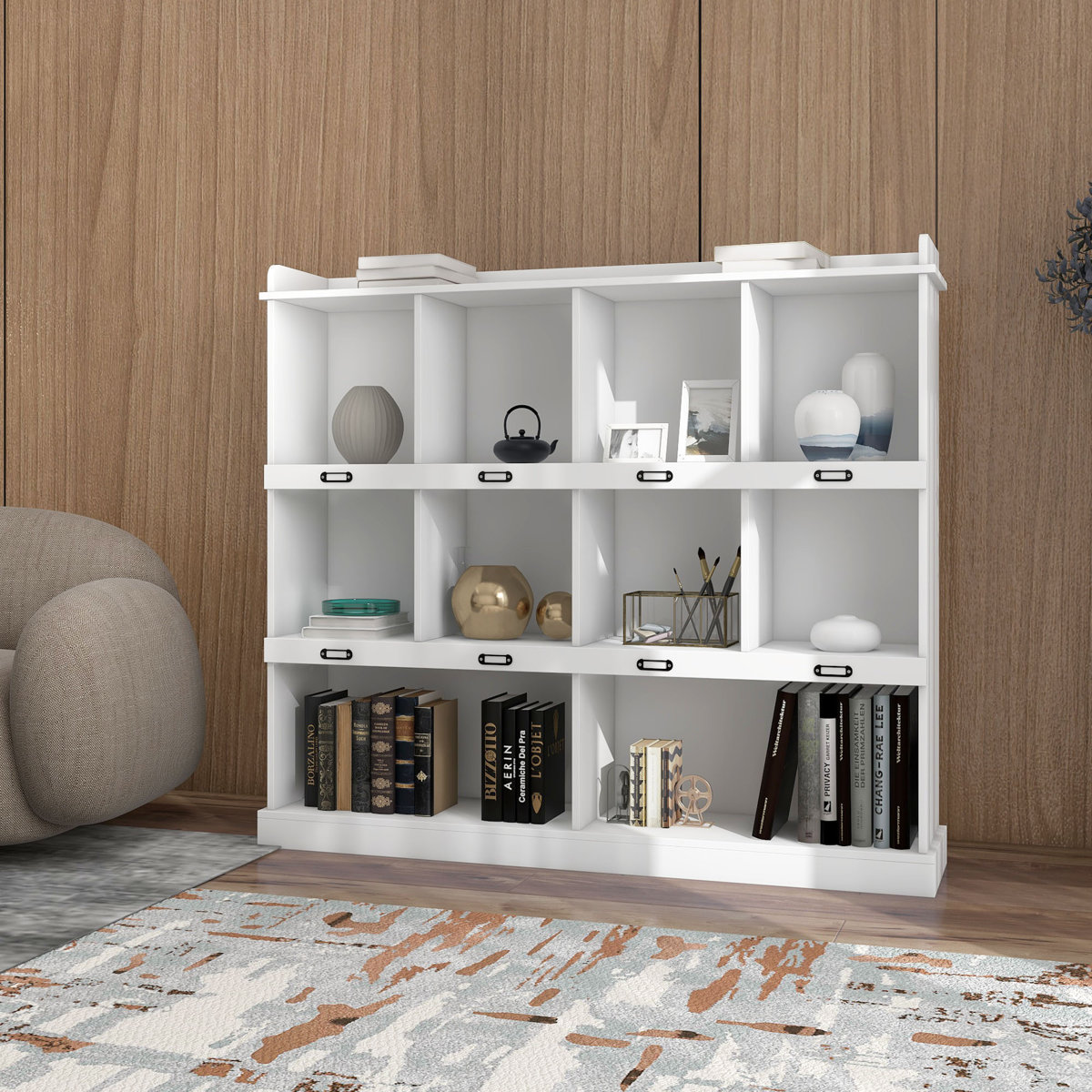 Latitude Run® Geriah Bookcase with 10 Compartments, Display Bookshelf ...