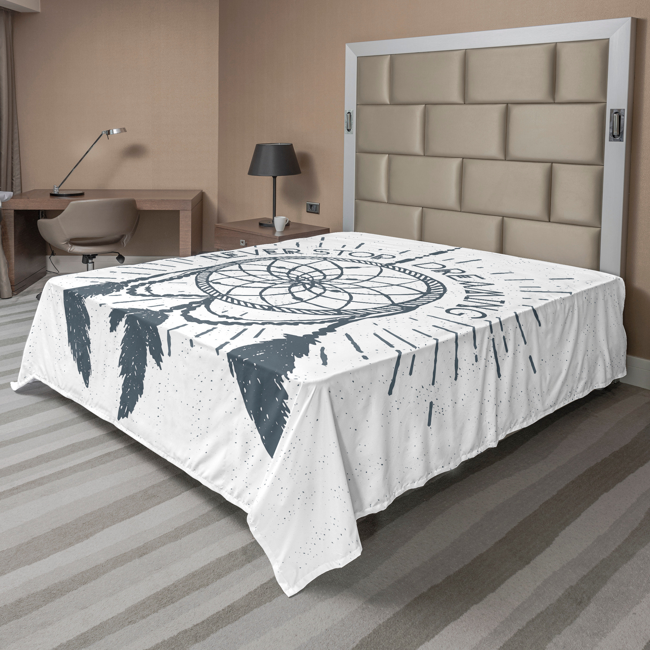 Ambesonne Inspirational Top Flat Sheet Dream Theme Wording White Blue ...