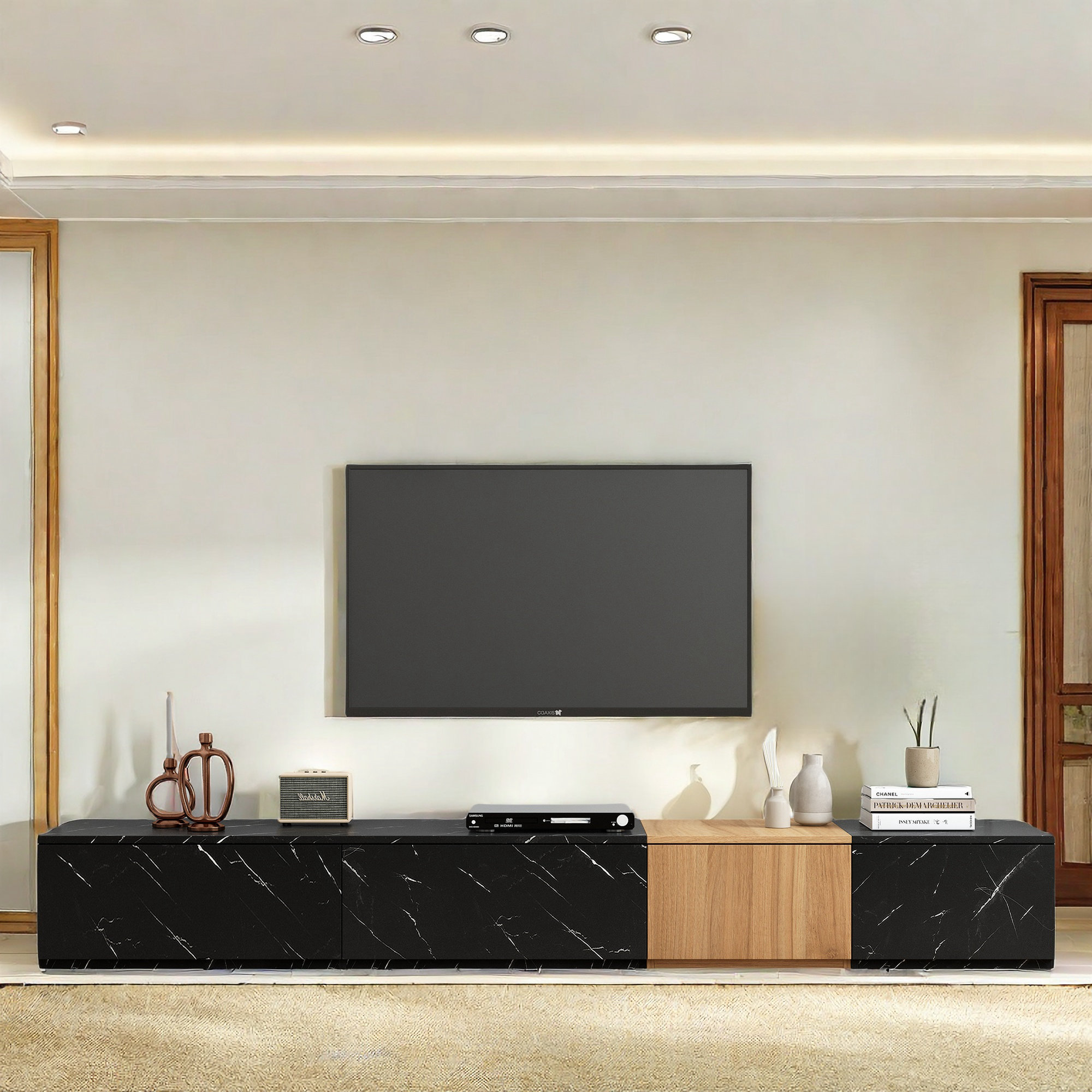 Wrought Studio 3 Modular Tv Stand With Faux Marble, Walnut Wood Grain ...