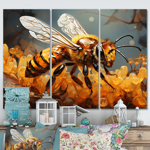 August Grove® Bee Busy Worker Geometric II On Canvas 3 Pieces Print ...