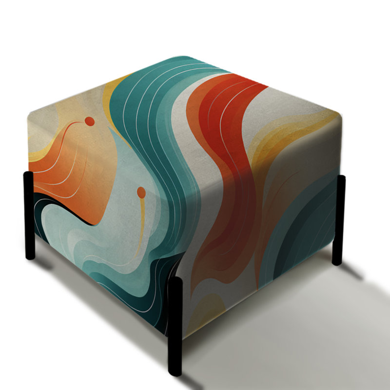 Design Art Retro Waves Lines - Midcentury Square Ottoman | Wayfair