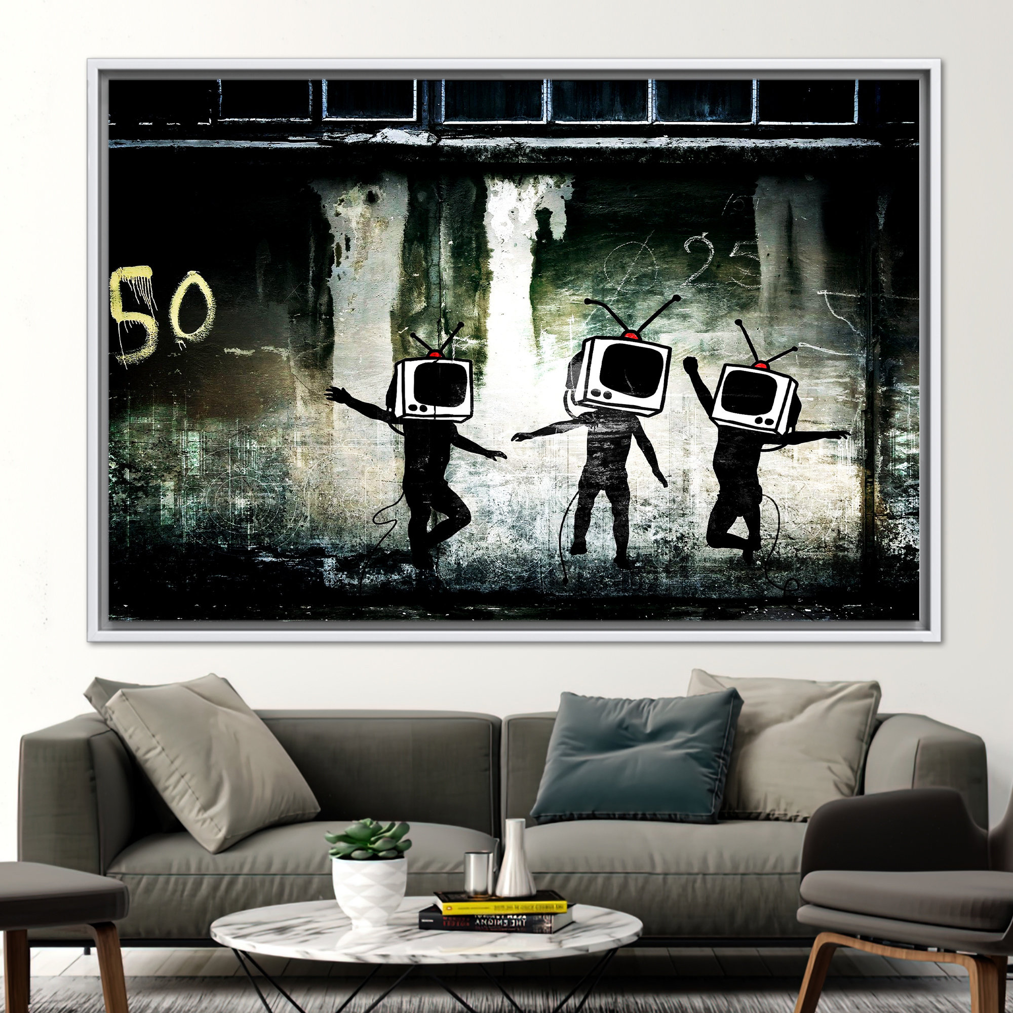 kayra export Banksy Inspired Dancing TV Graffiti Canvas Art - Street ...