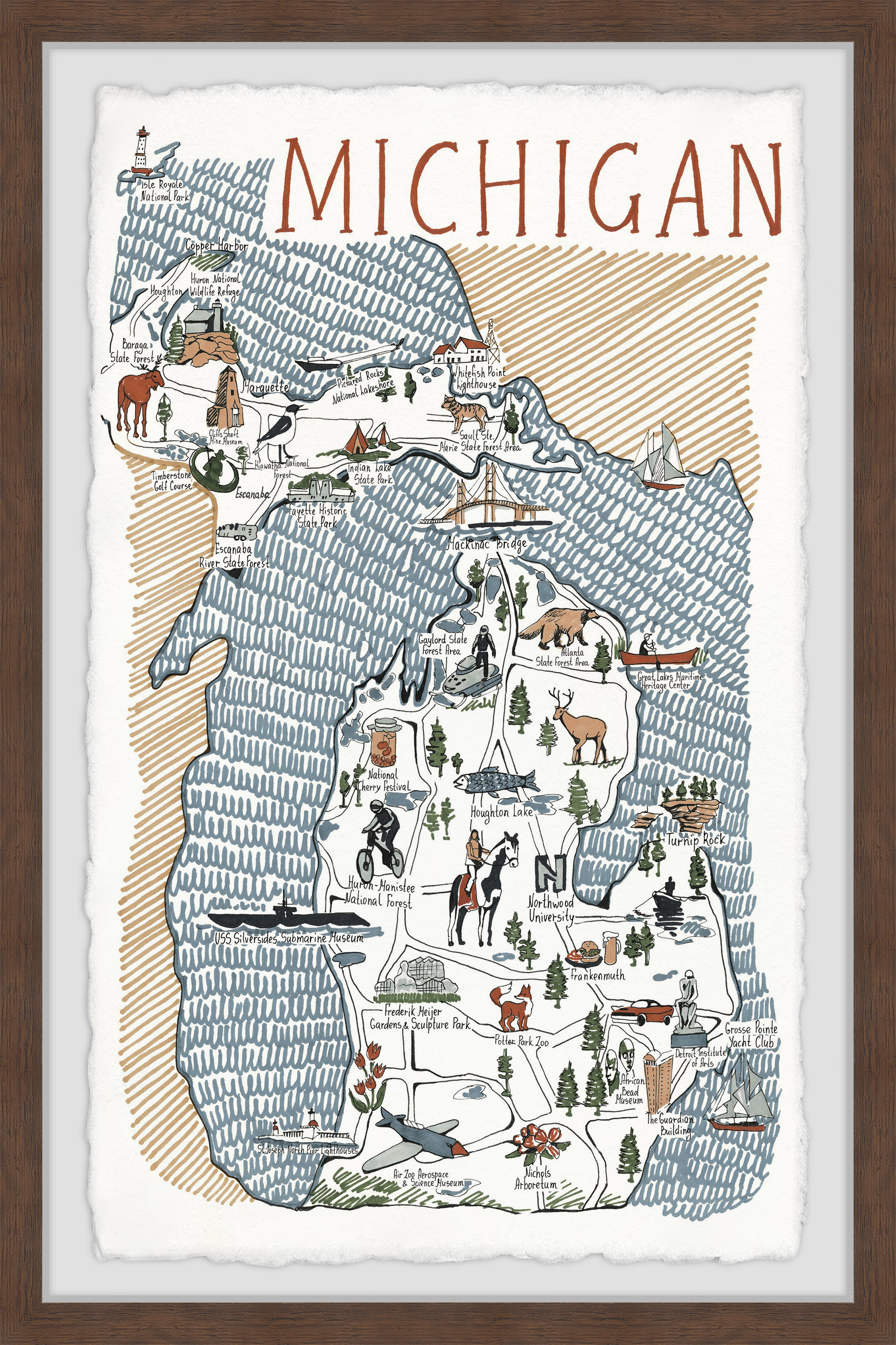 Trinx 'Michigan Illustrated Map' Picture Frame Print on Paper & Reviews ...