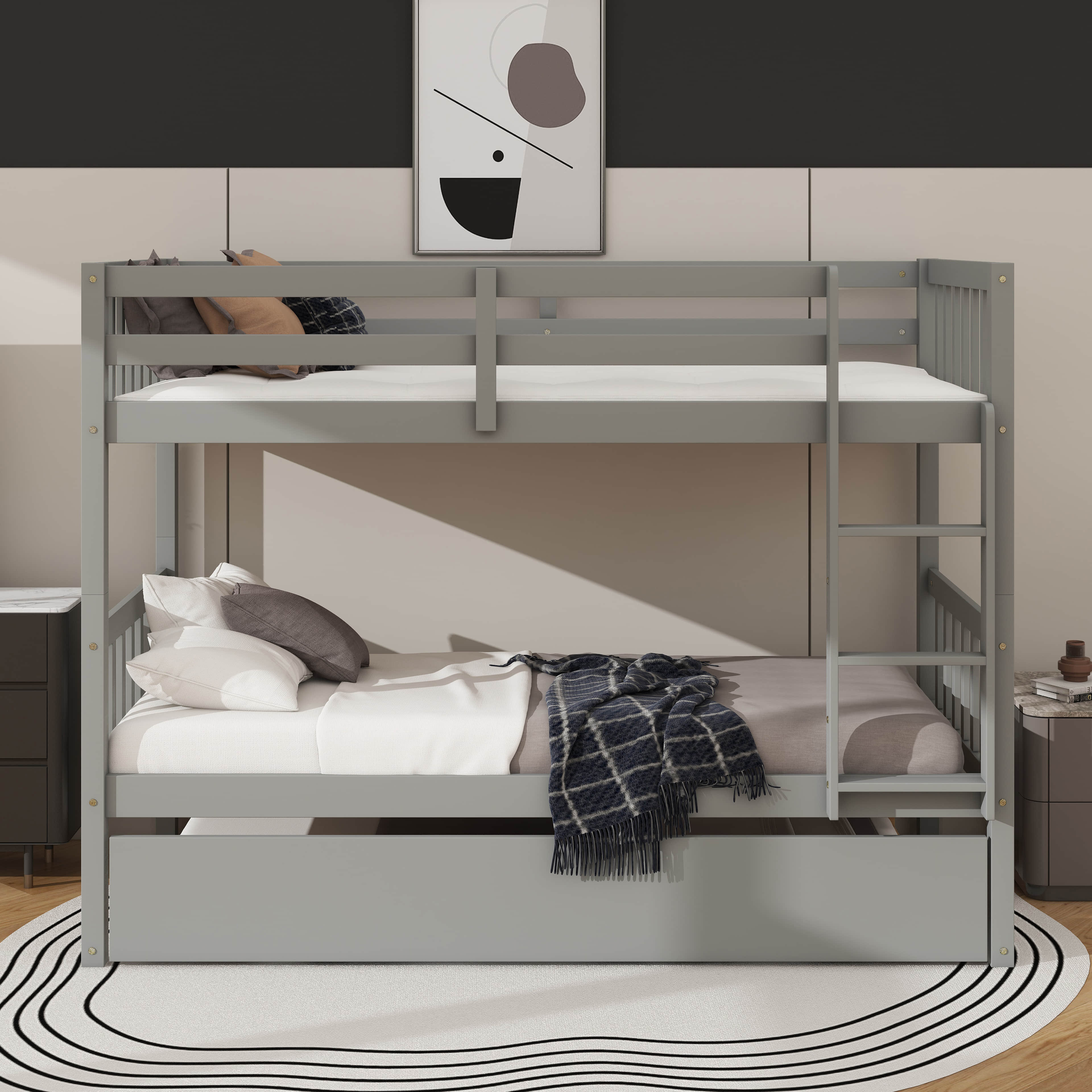 Ophelia & Co. Rubber Wood Bunk Bed With Extendable Trundle ...