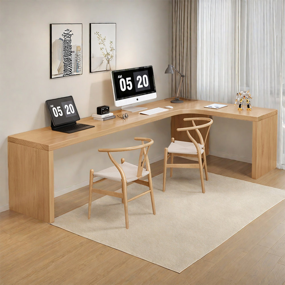 Hokku Designs Simple Burlywood L-Shaped Corner Solid Wood Desk ...