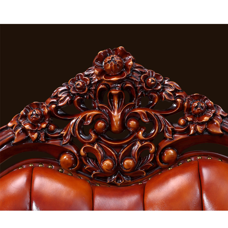Romero European Style Solid Wood Carved Sofa 113.4'' Genuine Leather ...
