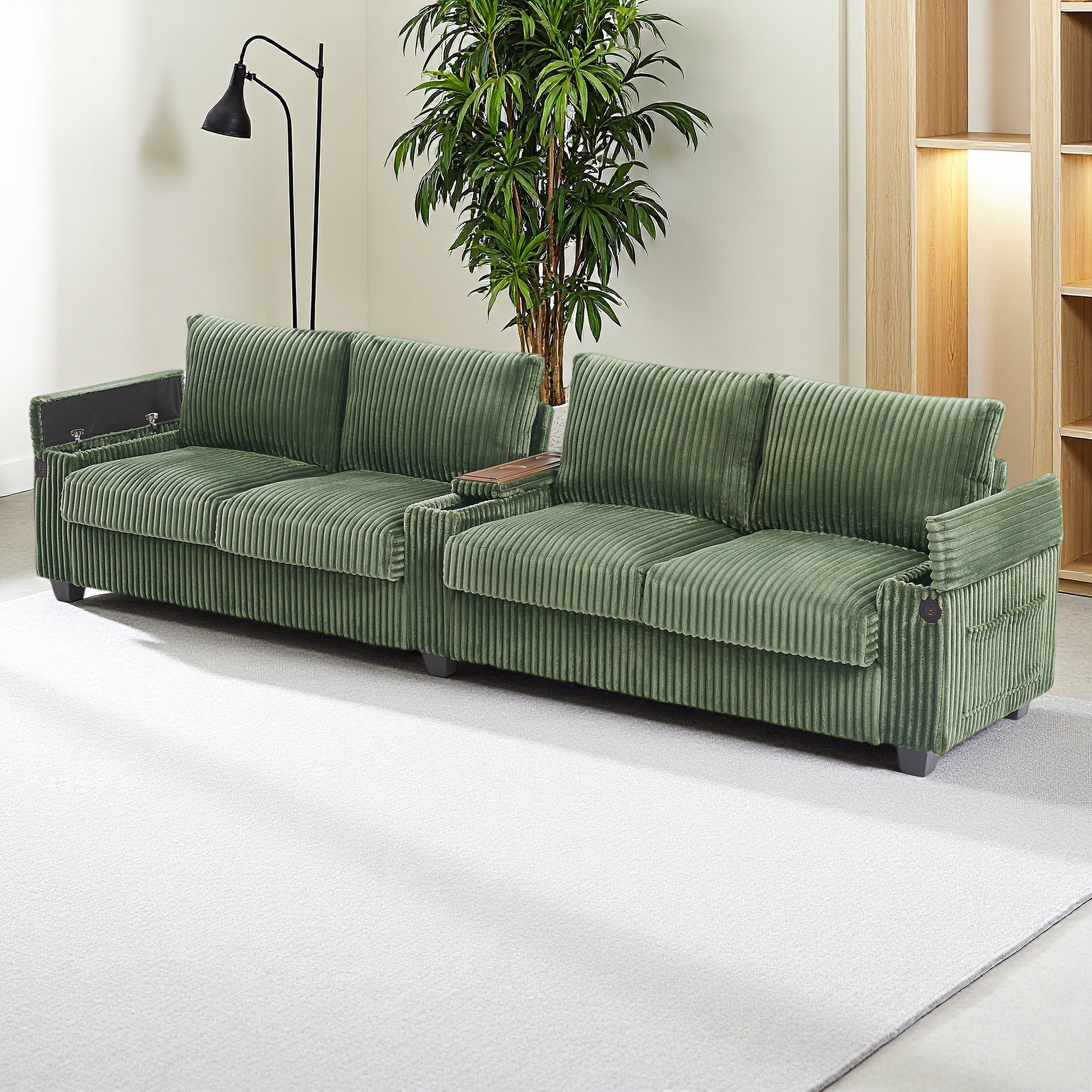 Ebern Designs 4-Seater Corduroy Sofa Couch 133" Modern Sofa With USB ...