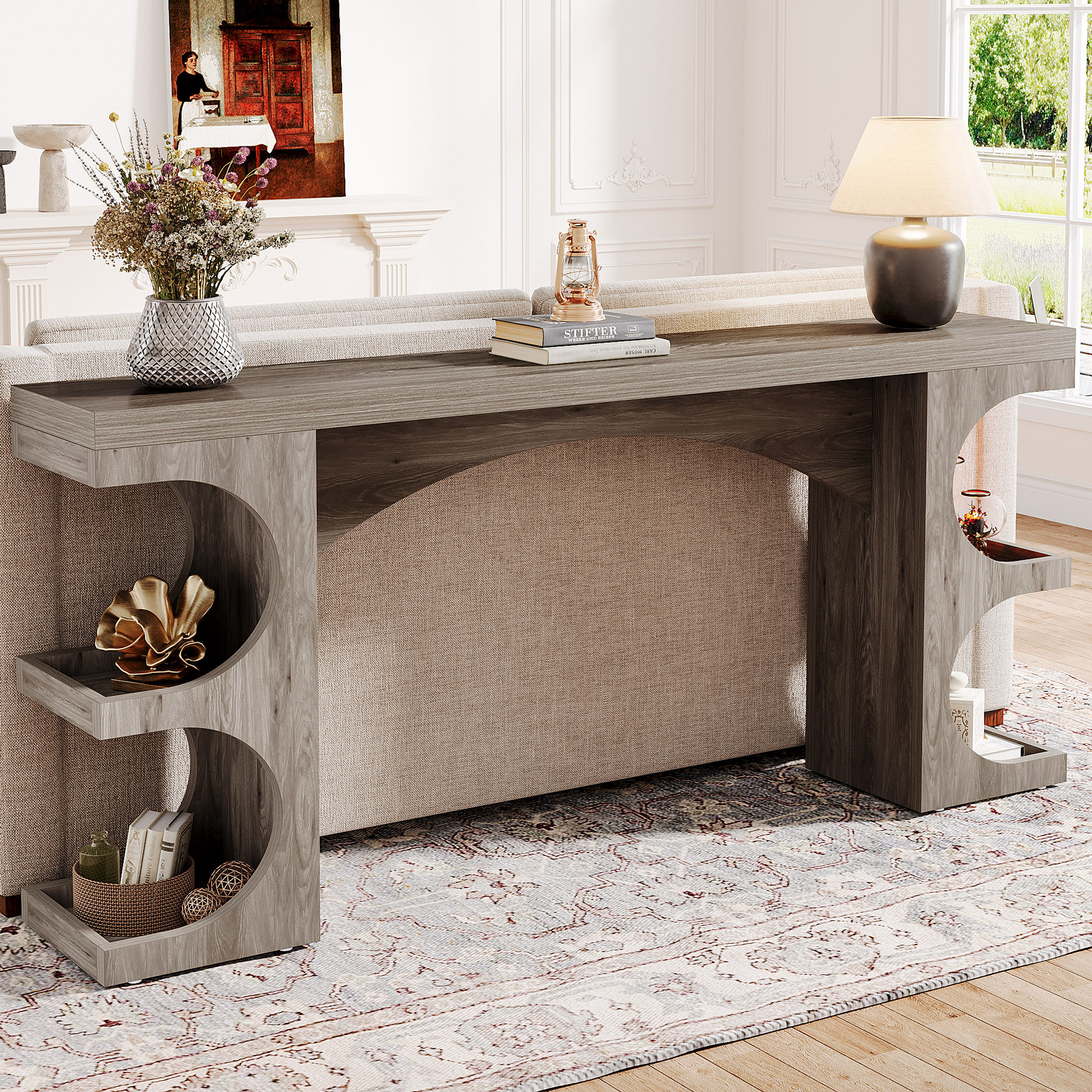Millwood Pines 63-Inch Dark Grey Long Console Table | Wayfair