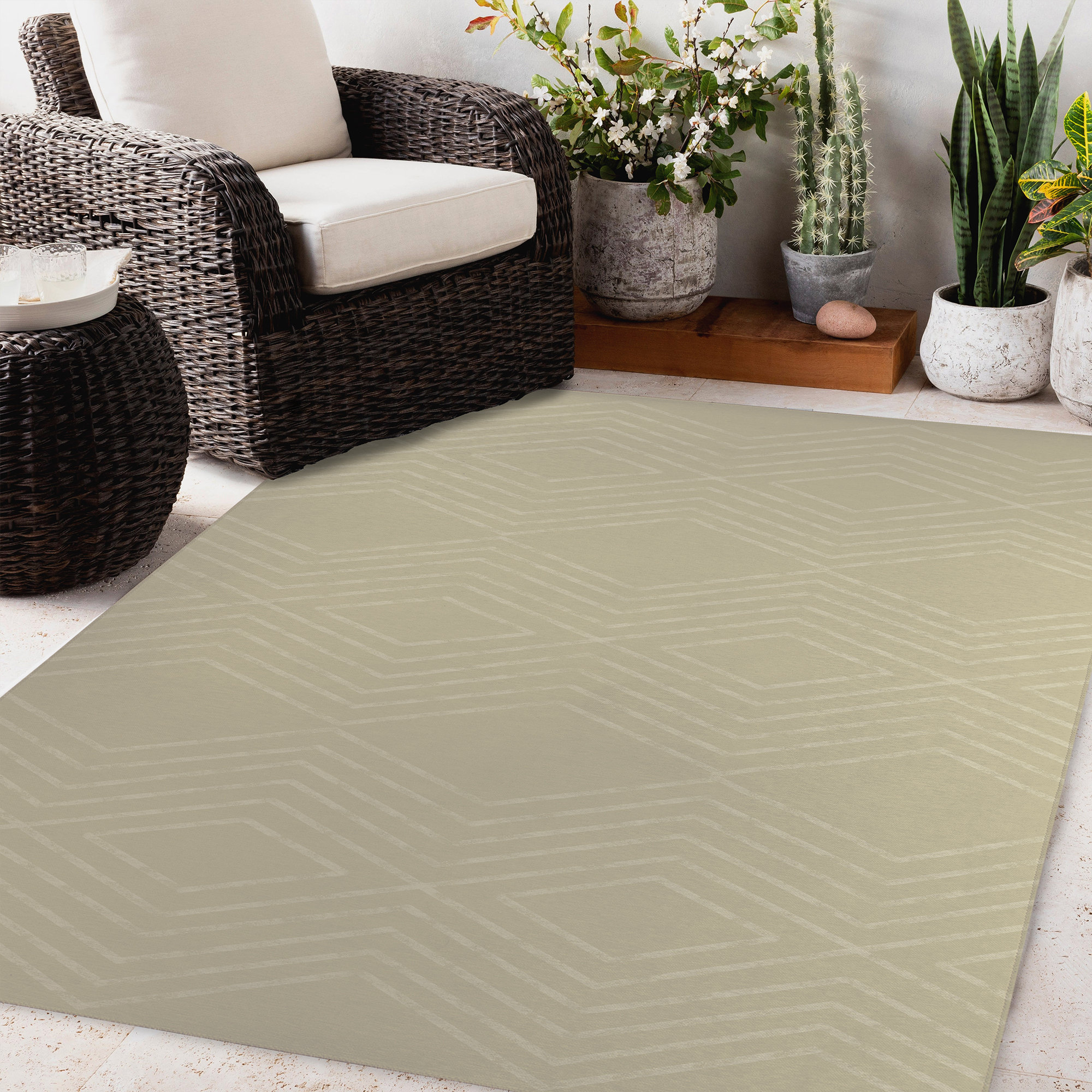 Union Rustic Tapis intérieur / extérieur beige à motif géométrique Abigal - Wayfair Canada