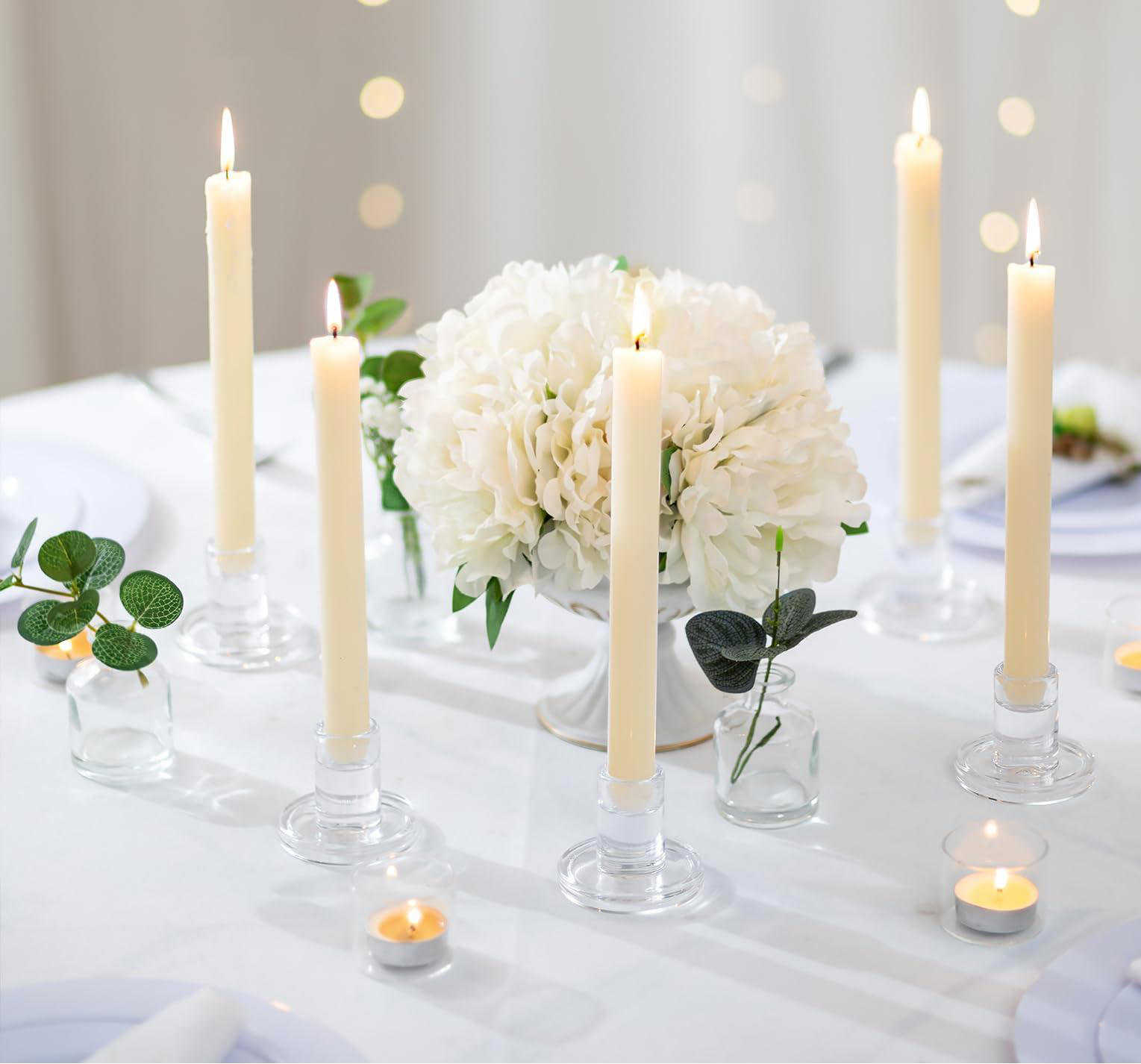 COOREL Glass Taper Candle Holders: 2 Pcs Clear Small Candlestick ...