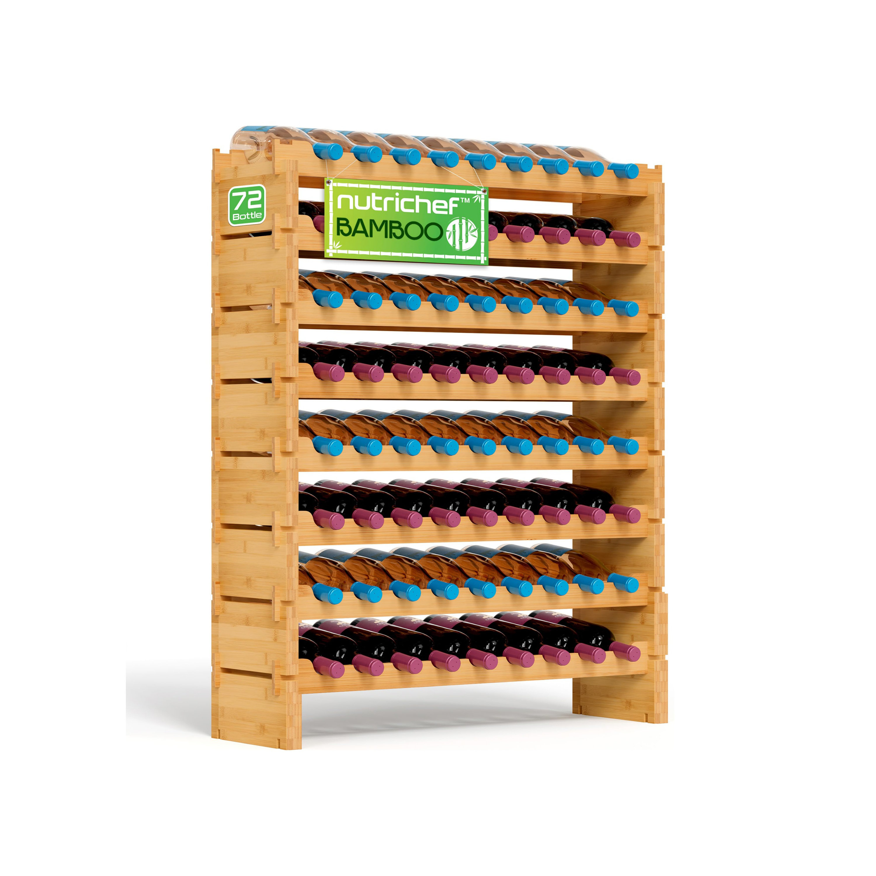 Prep & Savour Bamboo Stackable Wine Rack, 8-Tier 72 Bottle Capacity ...