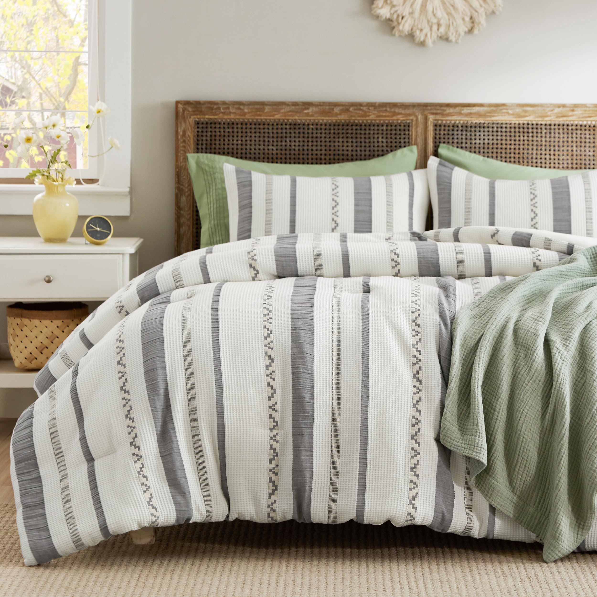 Bedsure Waffle Comforter Set Soft Cotton Bedding Set for All Seasons ...