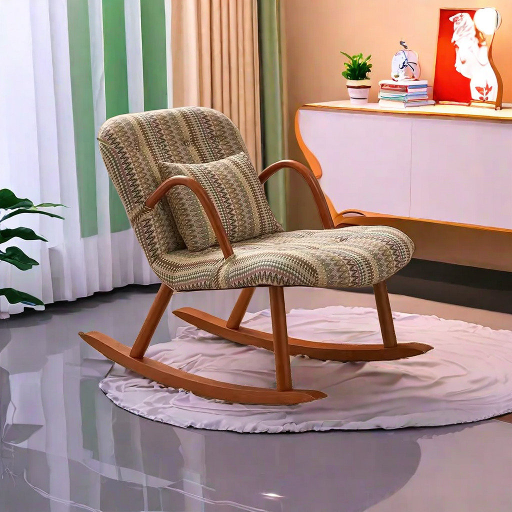 SUPROT Retro Pattern Lazy Solid Wood Rocking Chair Rocking Chair | Wayfair