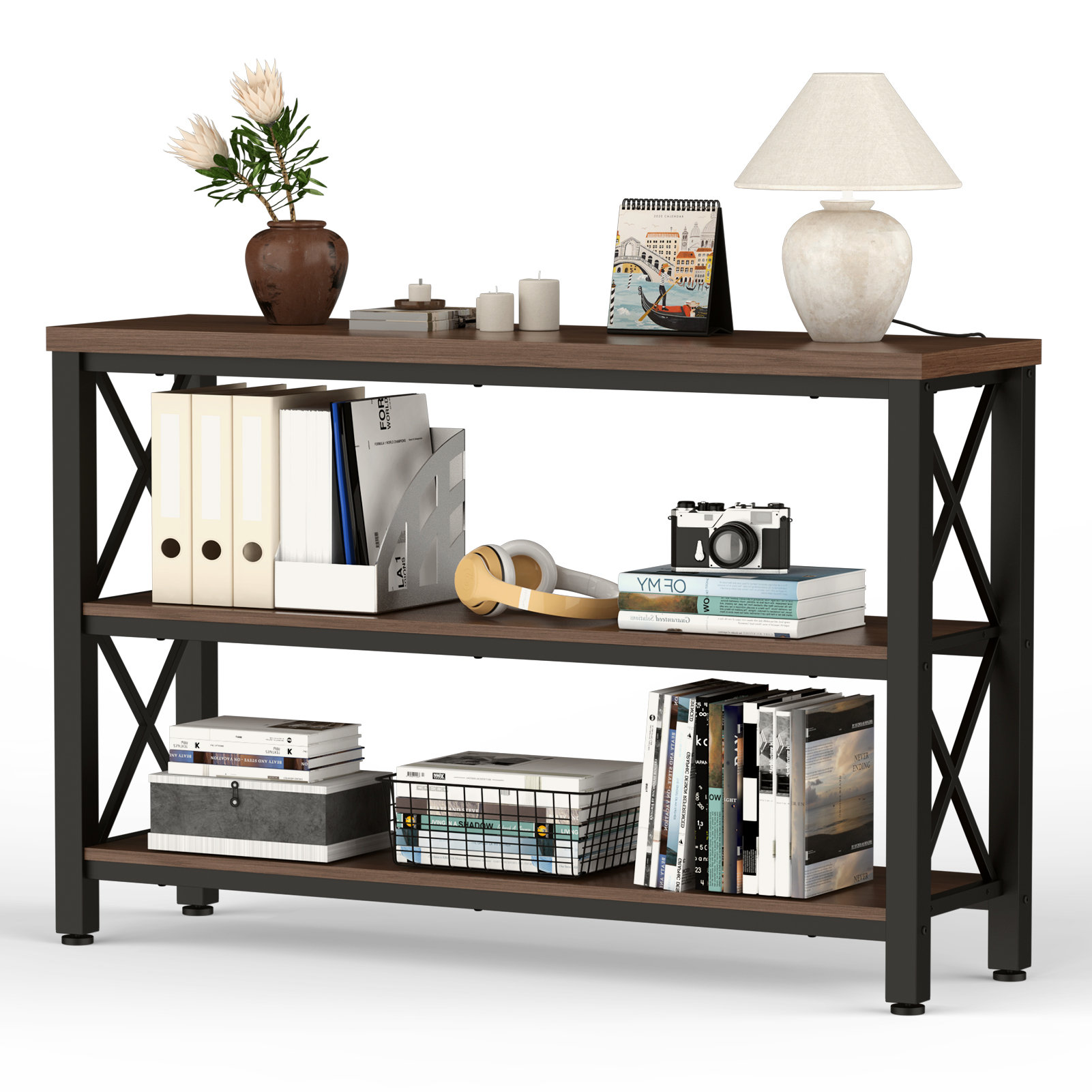 17 Stories Rustic Console Table Behind Couch, Industrial Entryway Table ...