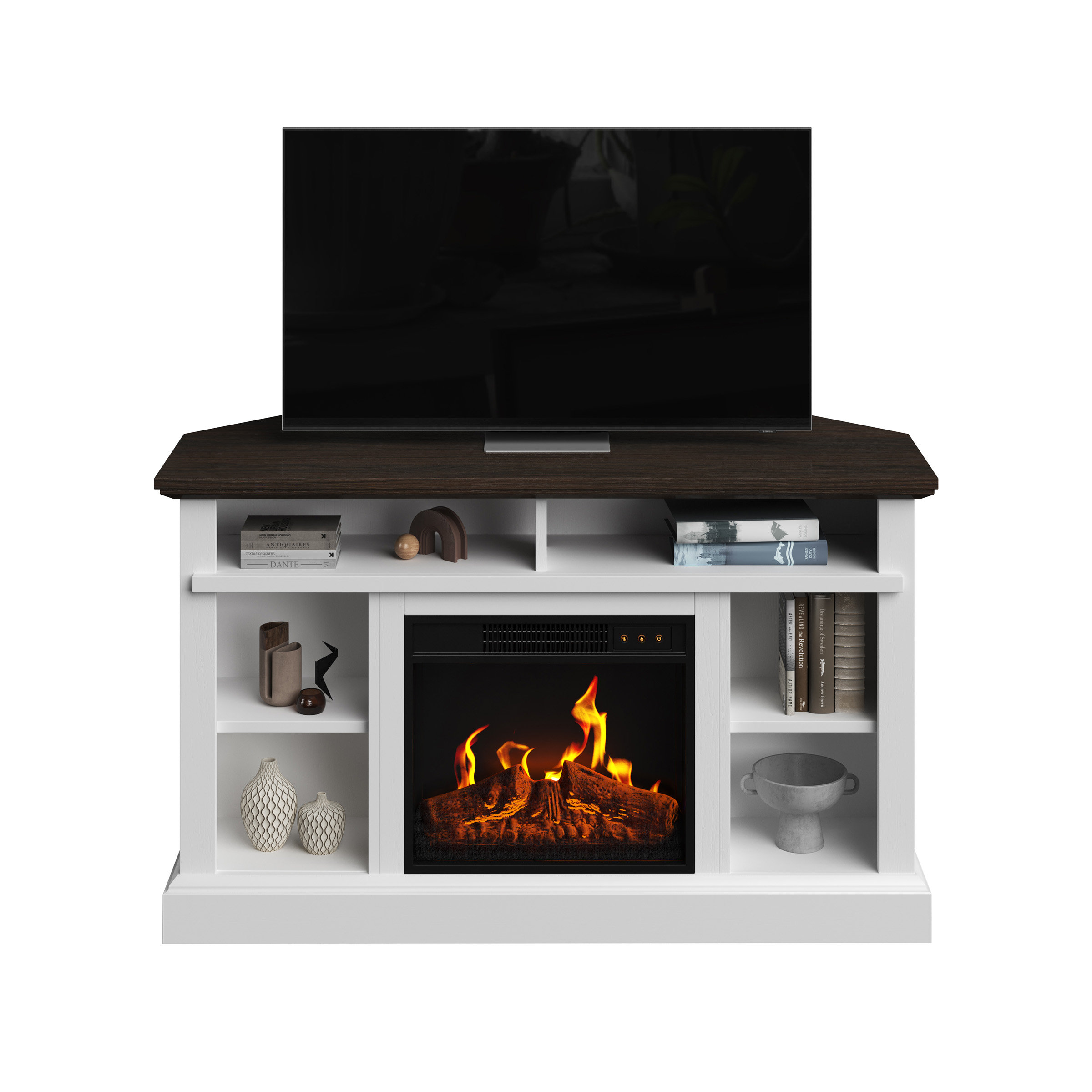 Red Barrel Studio® Corner TV Stand with Electric Fireplace Fits 55-Inch ...