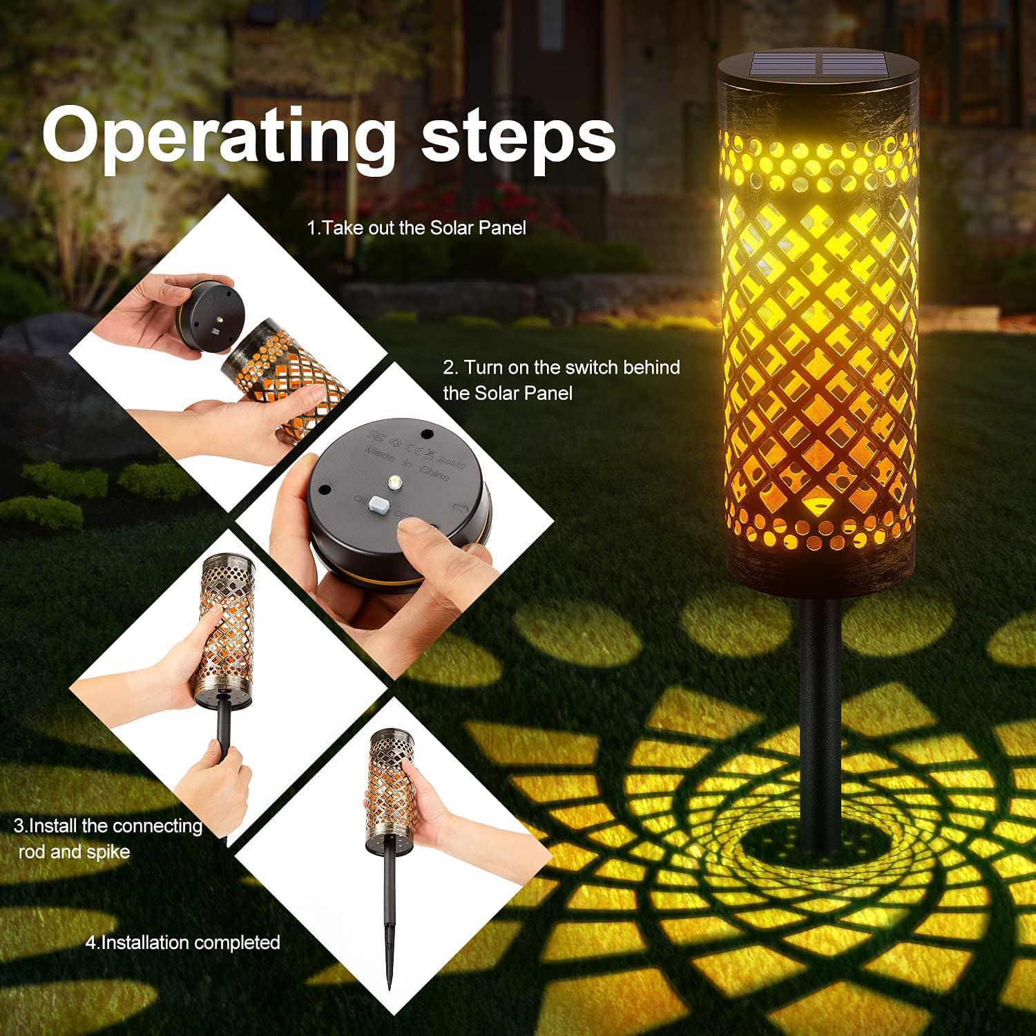 LETMY Low Voltage Solar Powered Integrated LED Metal Pathway Light Pack ...