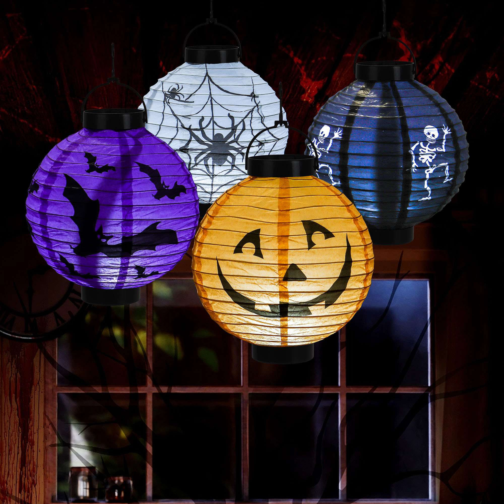 The Holiday Aisle® 4 Pack Halloween LED Paper Lanterns Jack O Lantern ...